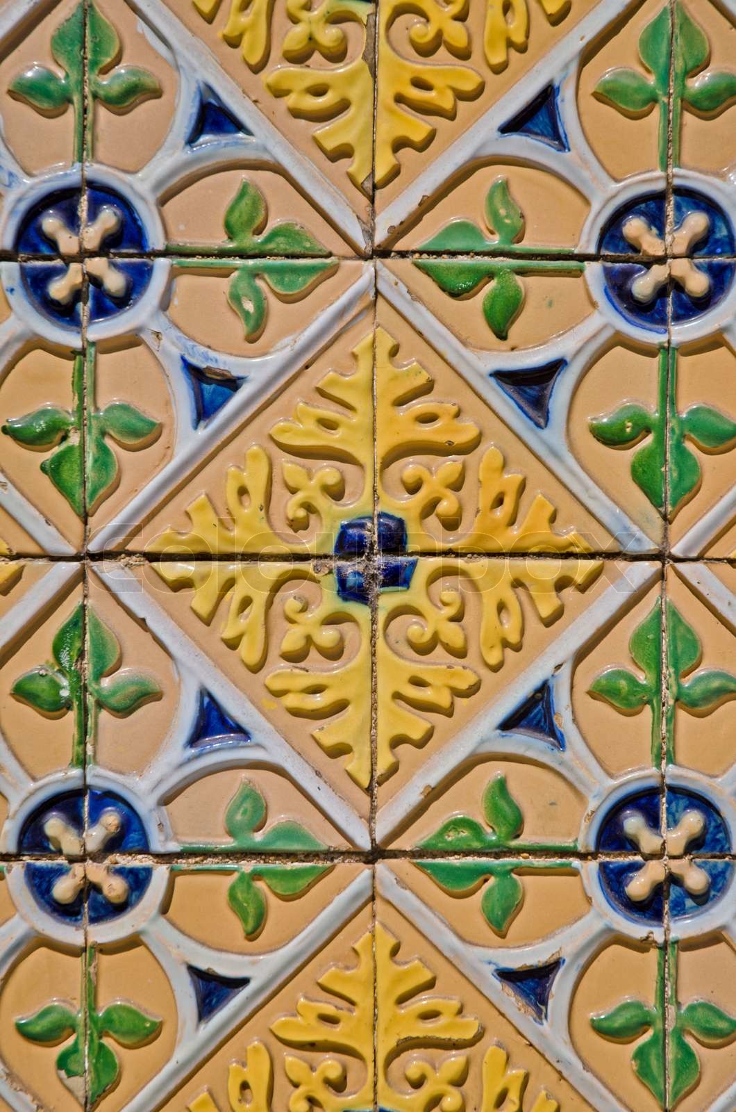 Colorful vintage spanish style ceramic tiles wall decoration | Stock ...