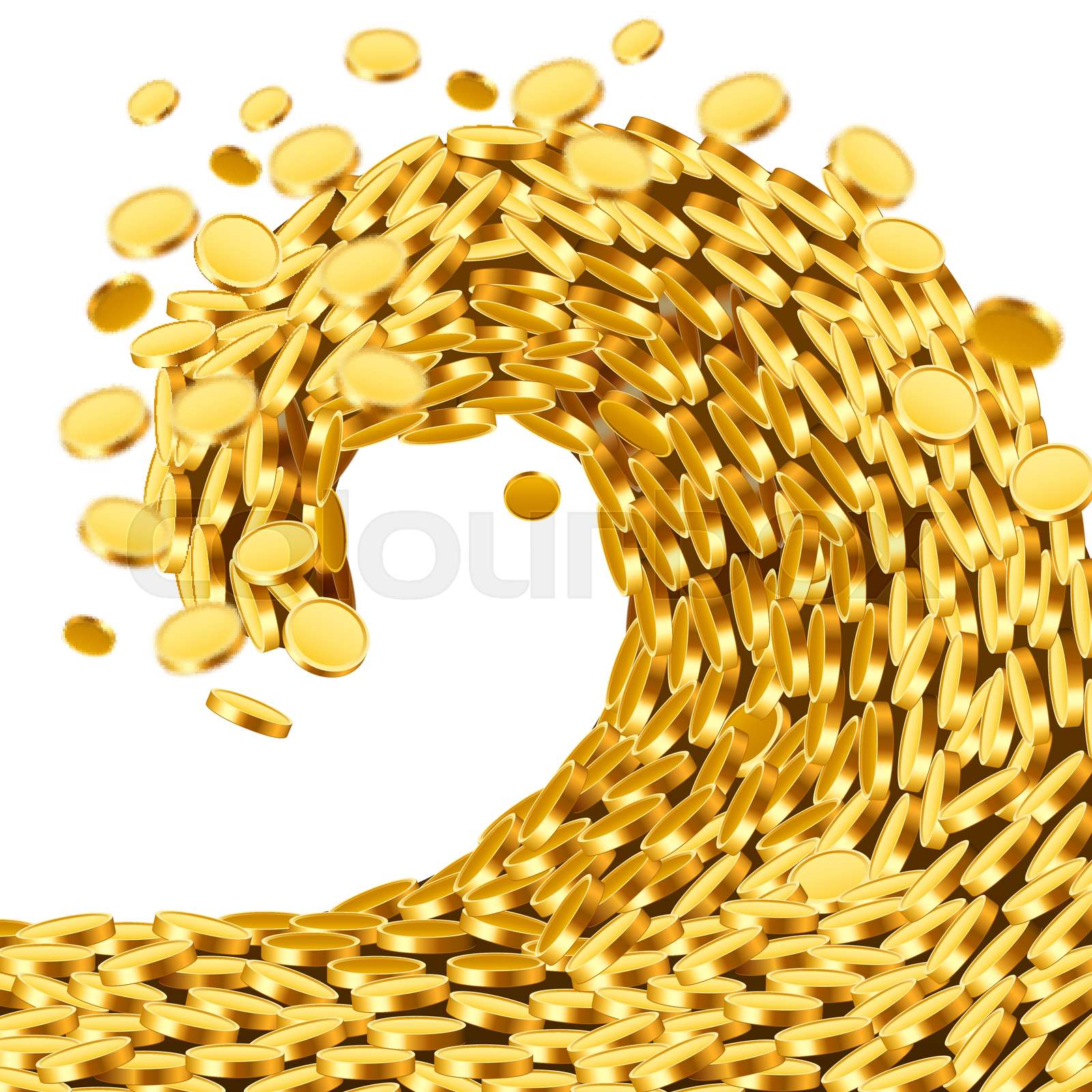 The wave of money. Huge tsunami wave of gold coins. Jackpot or success ...