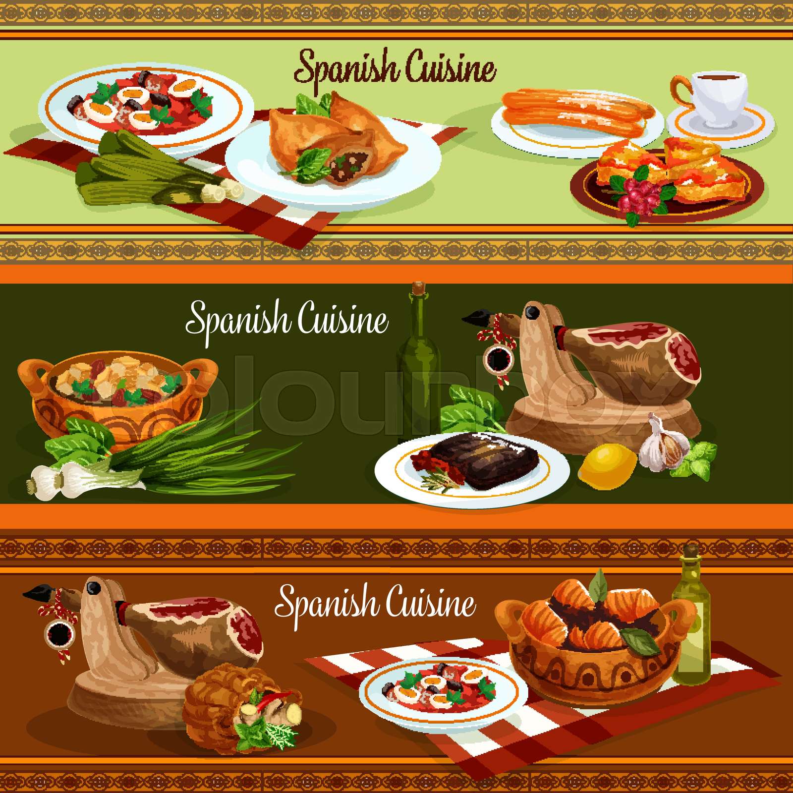 Spanish cuisine traditional food banners | Stock vector | Colourbox