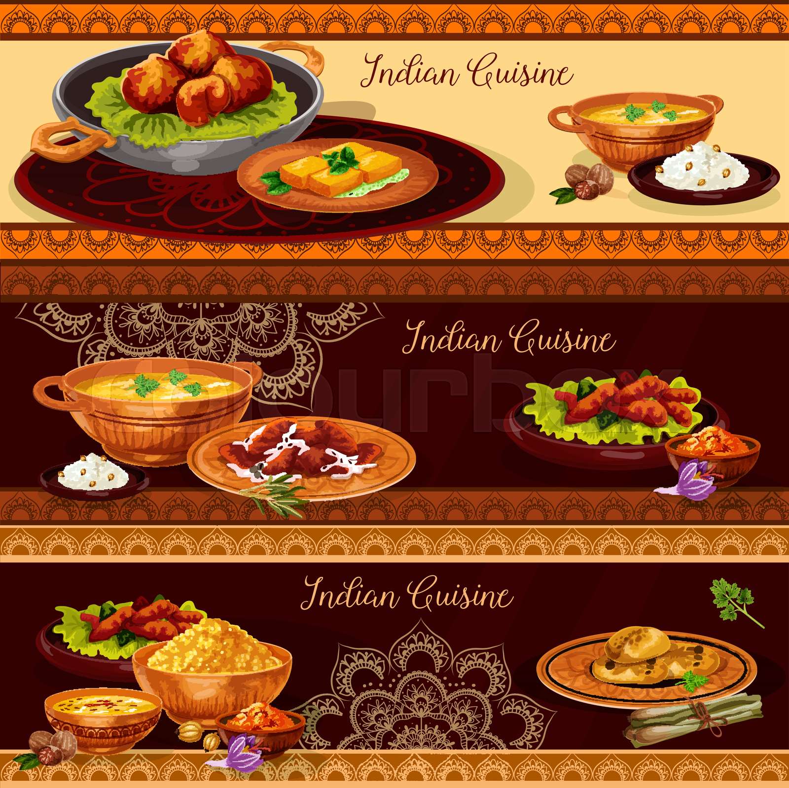 Indian cuisine restaurant banner for thali design | Stock vector ...