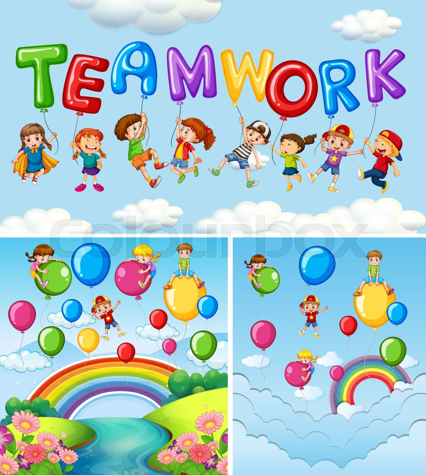 Kids Teamwork Cartoon
