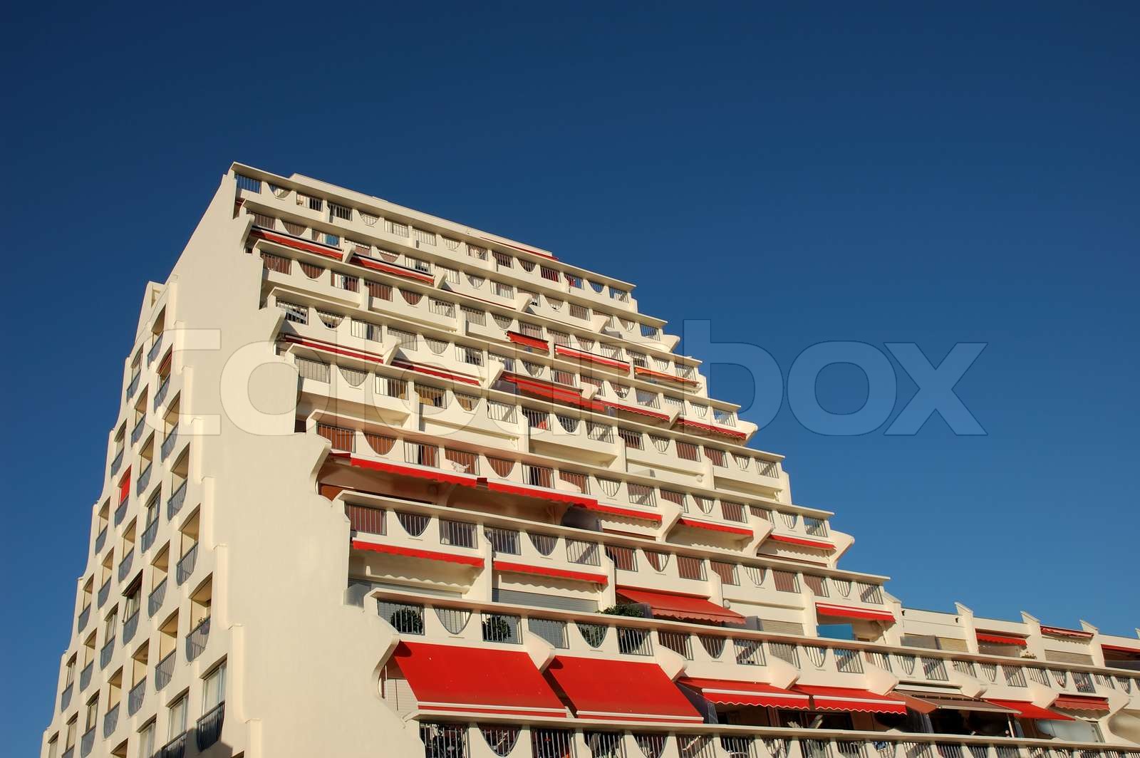 Futuristic pyramid shaped apartment building in La Grande Motte, France ...