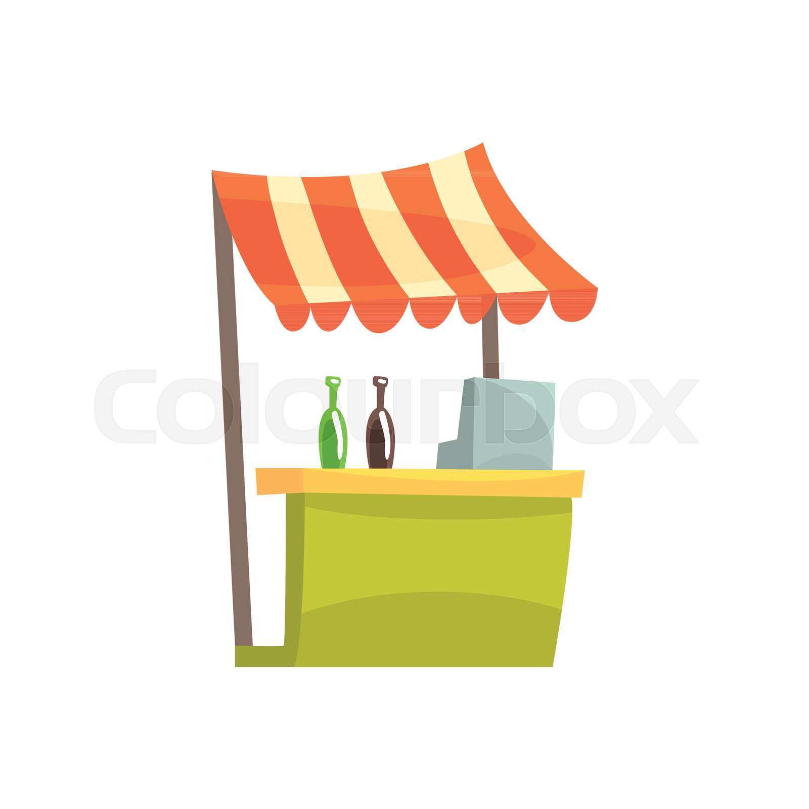 Food stall with drinks, fixed market stall for external usage cartoon ...