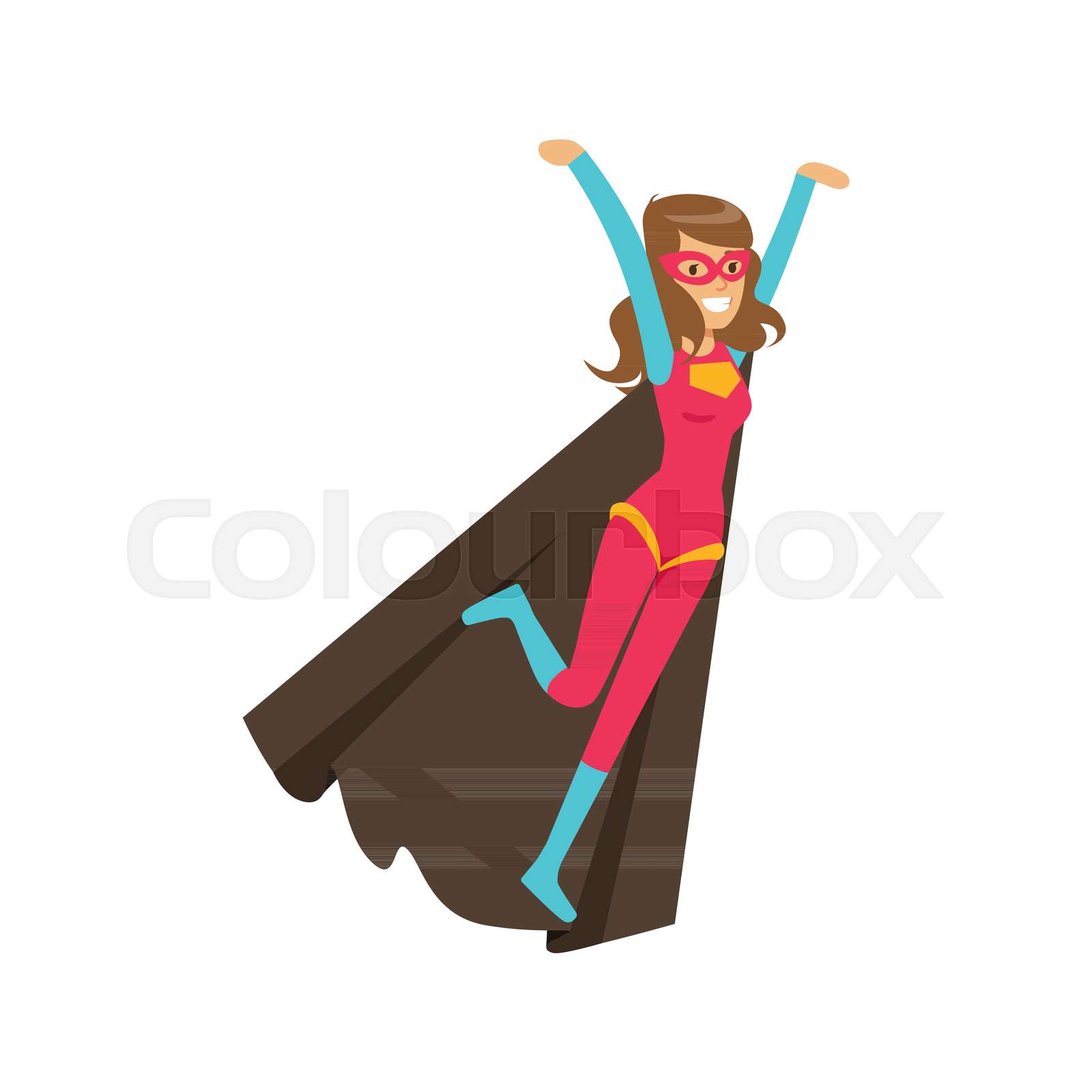 Girl flying superhero in classic comics costume with cape | Stock ...
