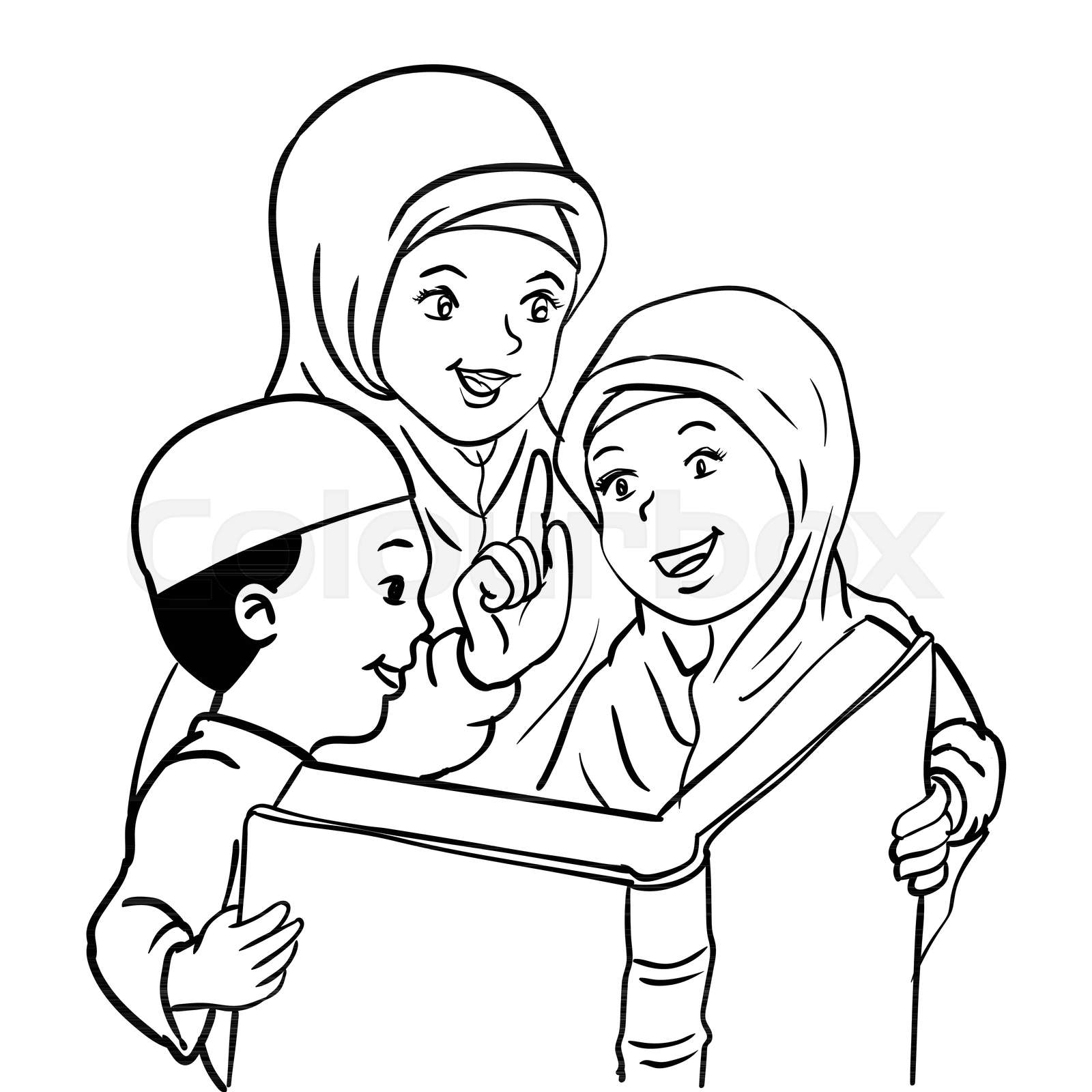 Cartoon Muslim Mather and Kids read book-Vector Illustration | Stock ...