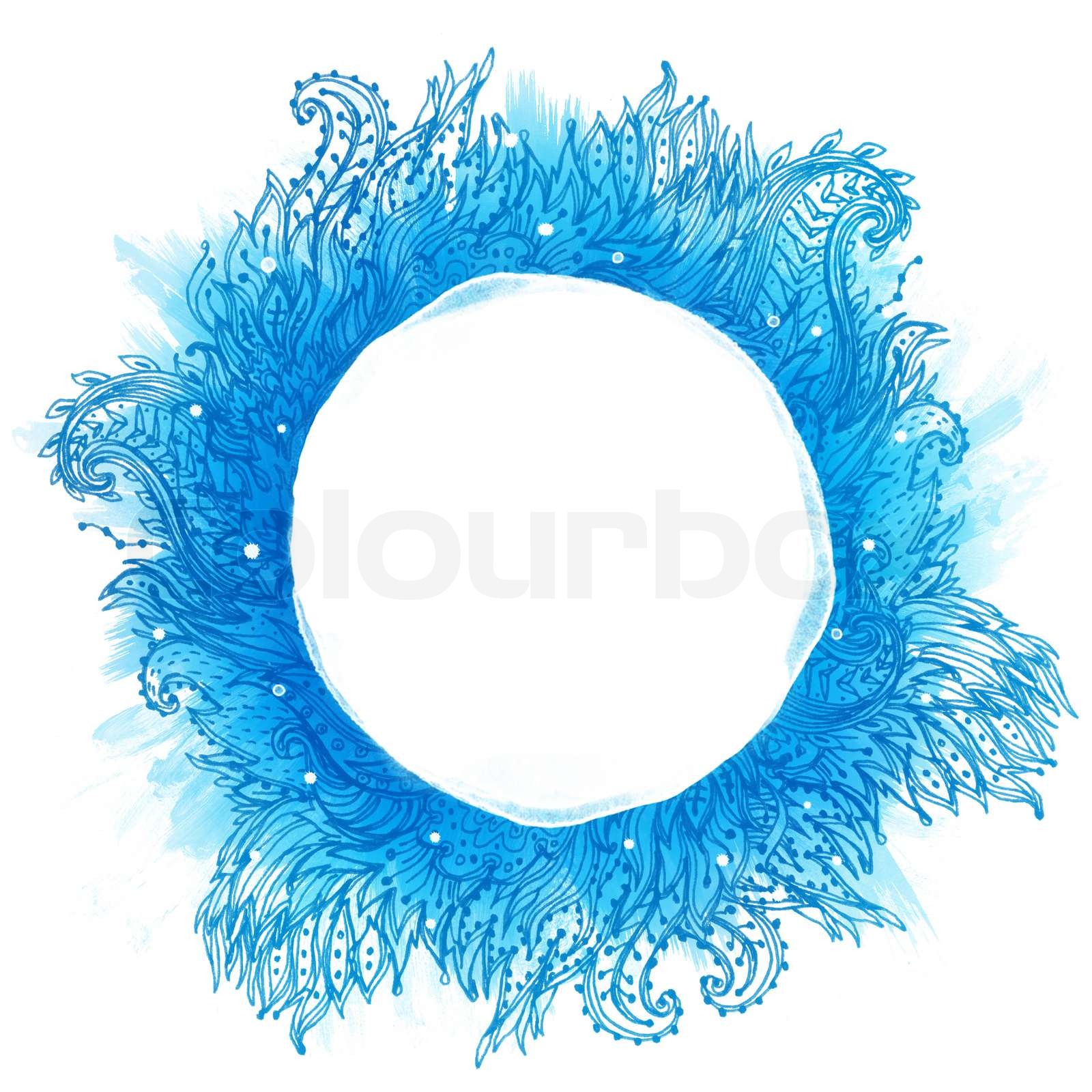 Elegant blue patterned frame painted with watercolor | Stock image ...