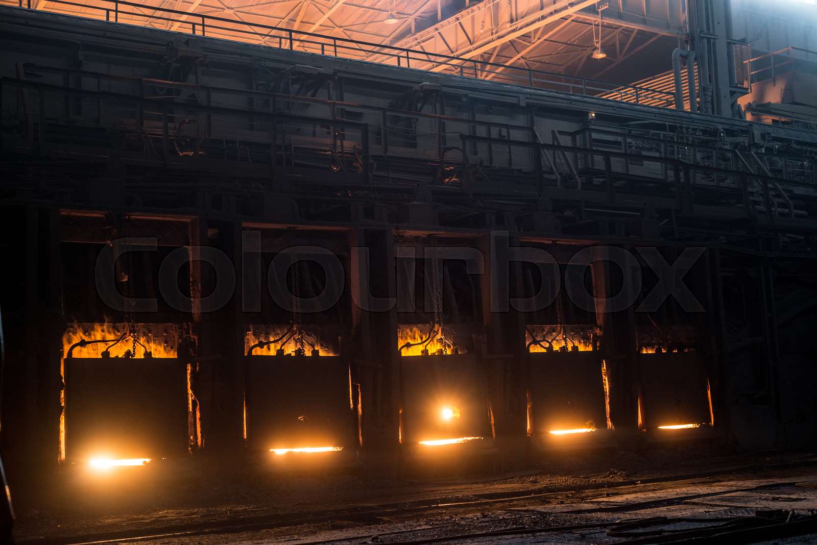 Very rare close view of working open hearth furnace | Stock image ...