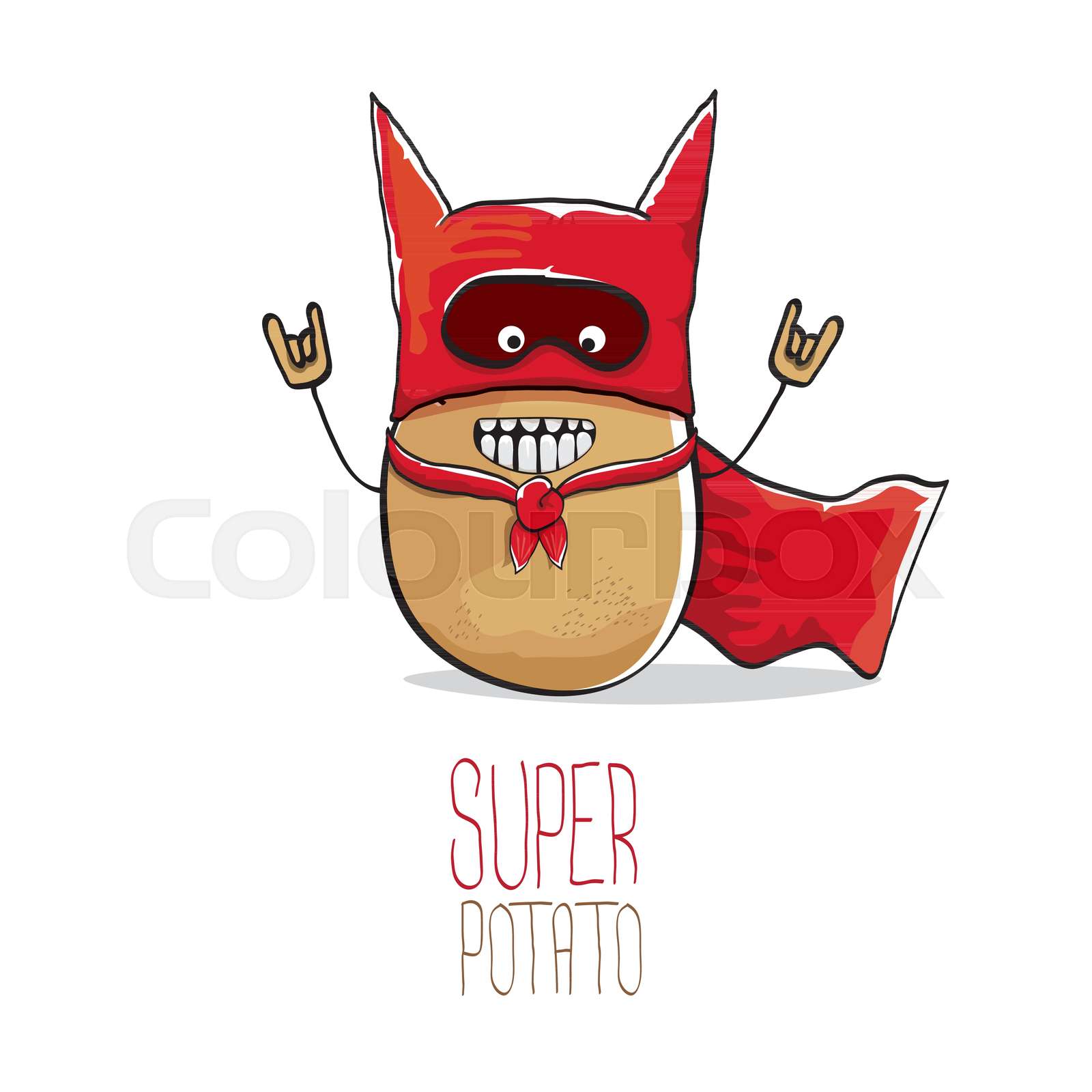 vector funny cartoon cute brown super hero potato with red hero cape ...
