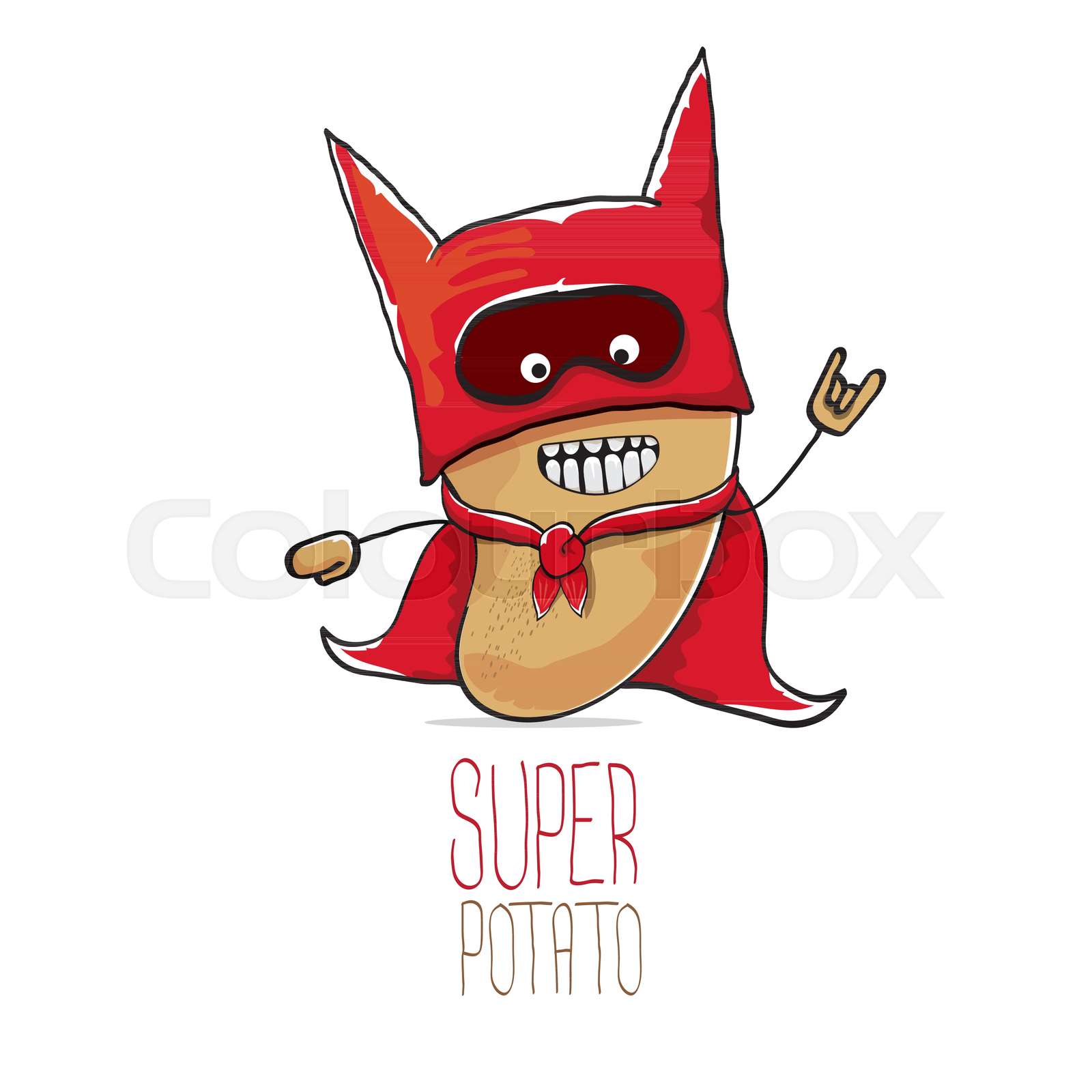 vector funny cartoon cute brown super hero potato with red hero cape ...