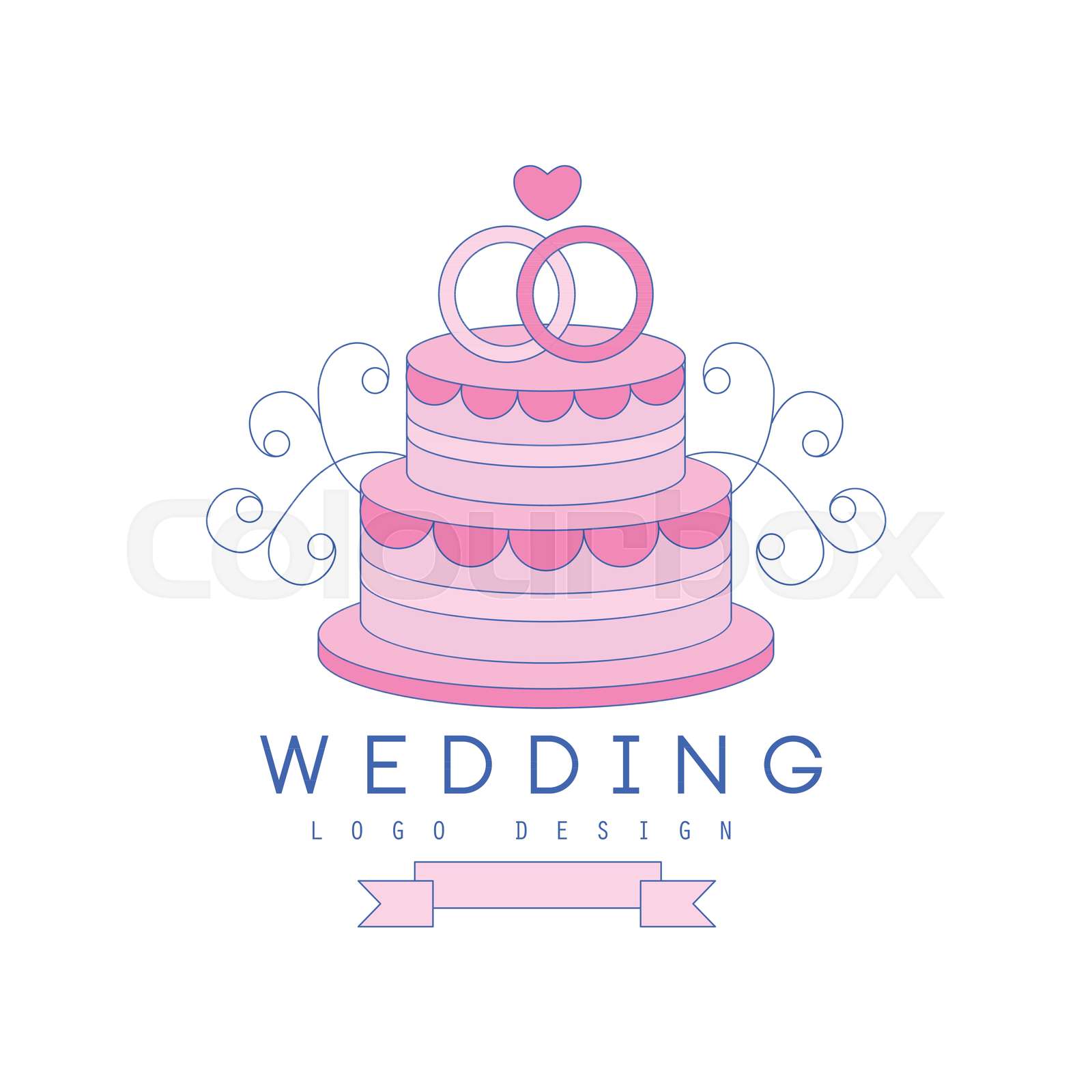 Line logo design with wedding cake and rings on top | Stock vector ...