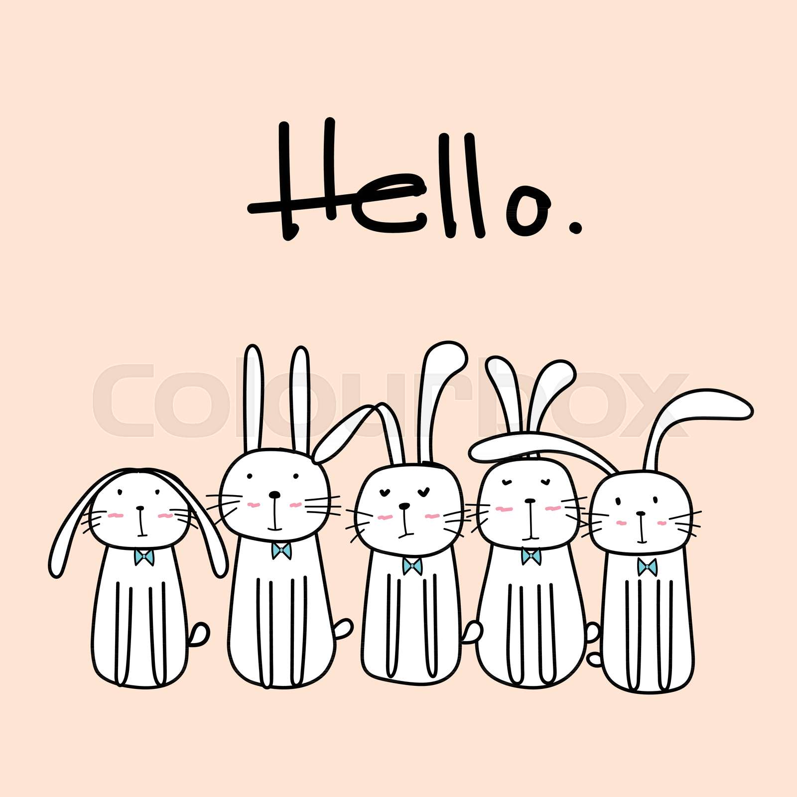 Hand Drawn Cute Bunnies With Say Hello. | Stock vector | Colourbox