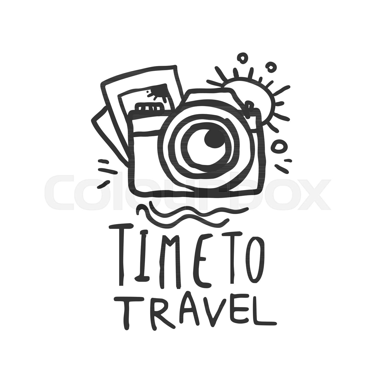Time to travel logo with pictures and camera | Stock vector | Colourbox