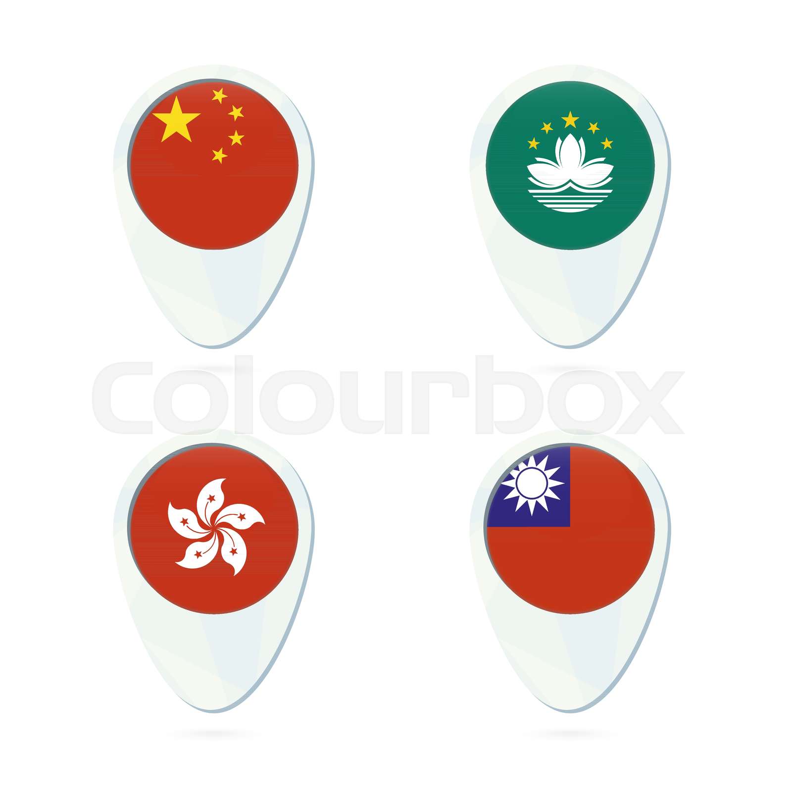 China, Macau, Hong Kong, Taiwan flag location map pin icon. | Stock ...