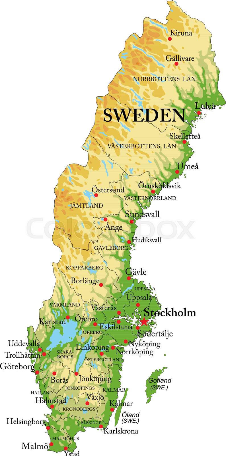 Sweden relief map | Stock vector | Colourbox