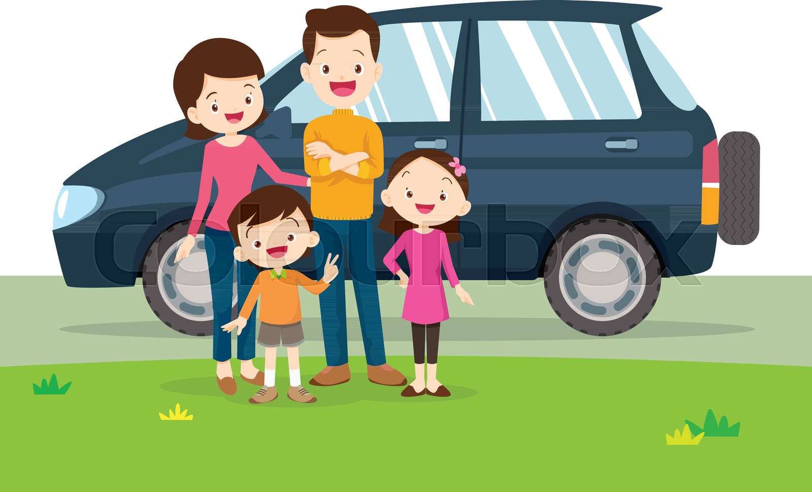 car and family portrait | Stock vector | Colourbox