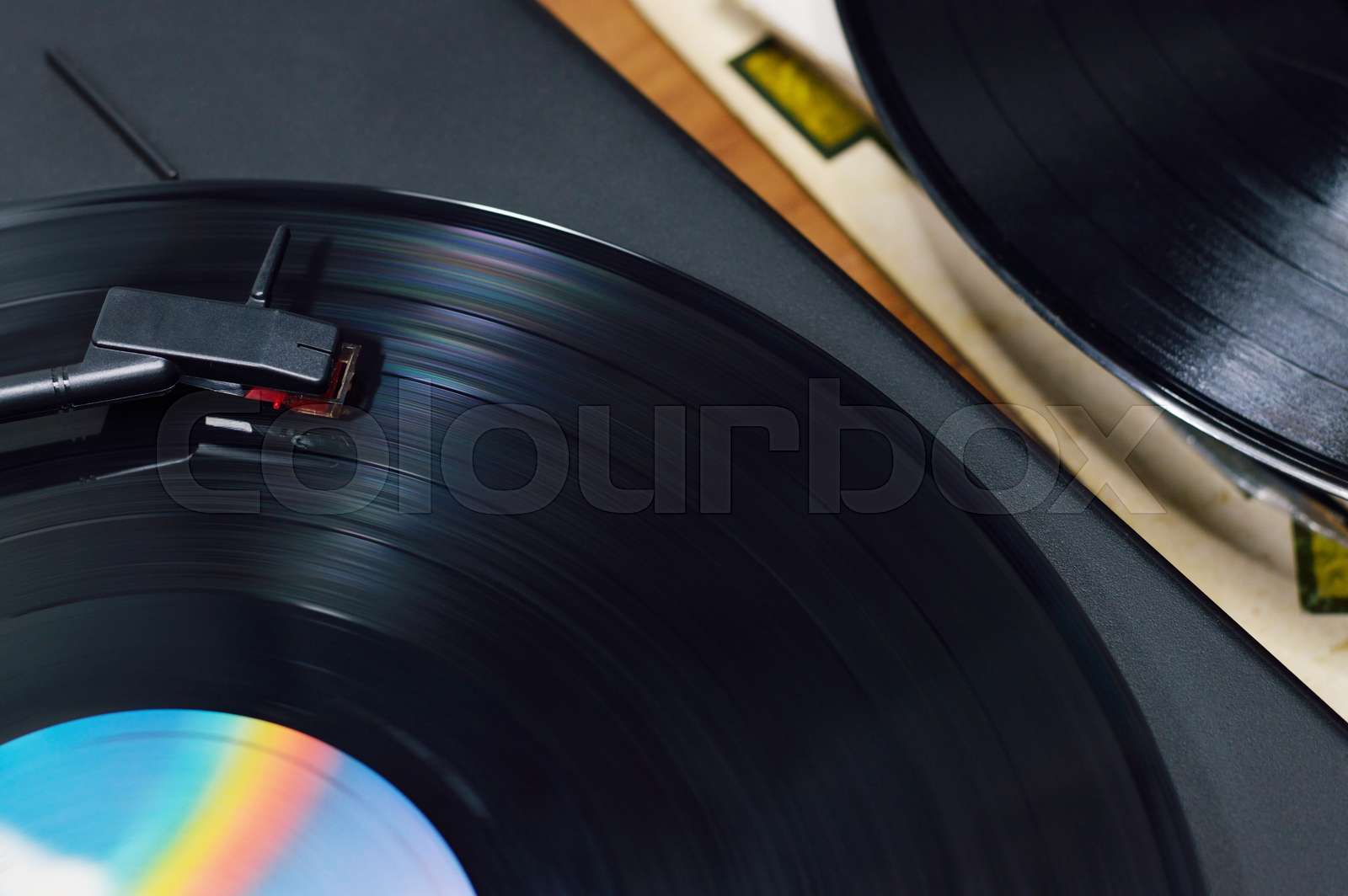 turntable with stack of vinyl disc | Stock image | Colourbox
