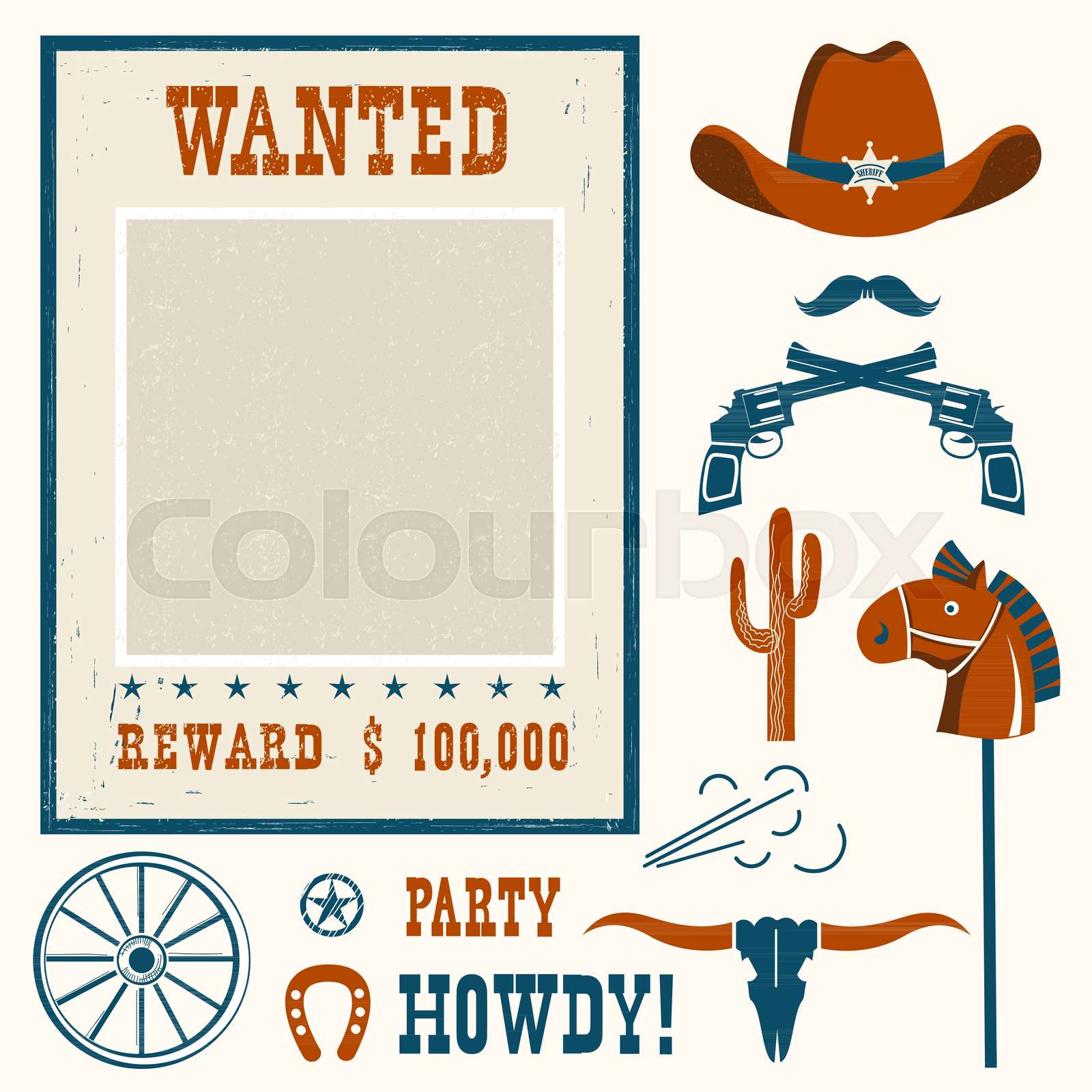 Wanted poster for cowboy party . | Stock vector | Colourbox