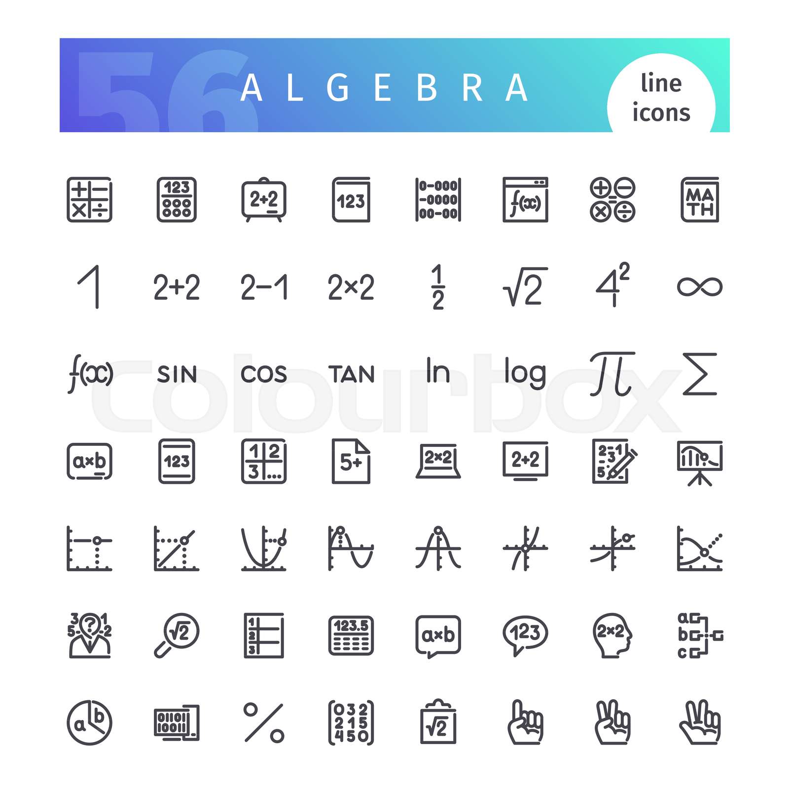 Algebra Line Icons Set | Stock vector | Colourbox