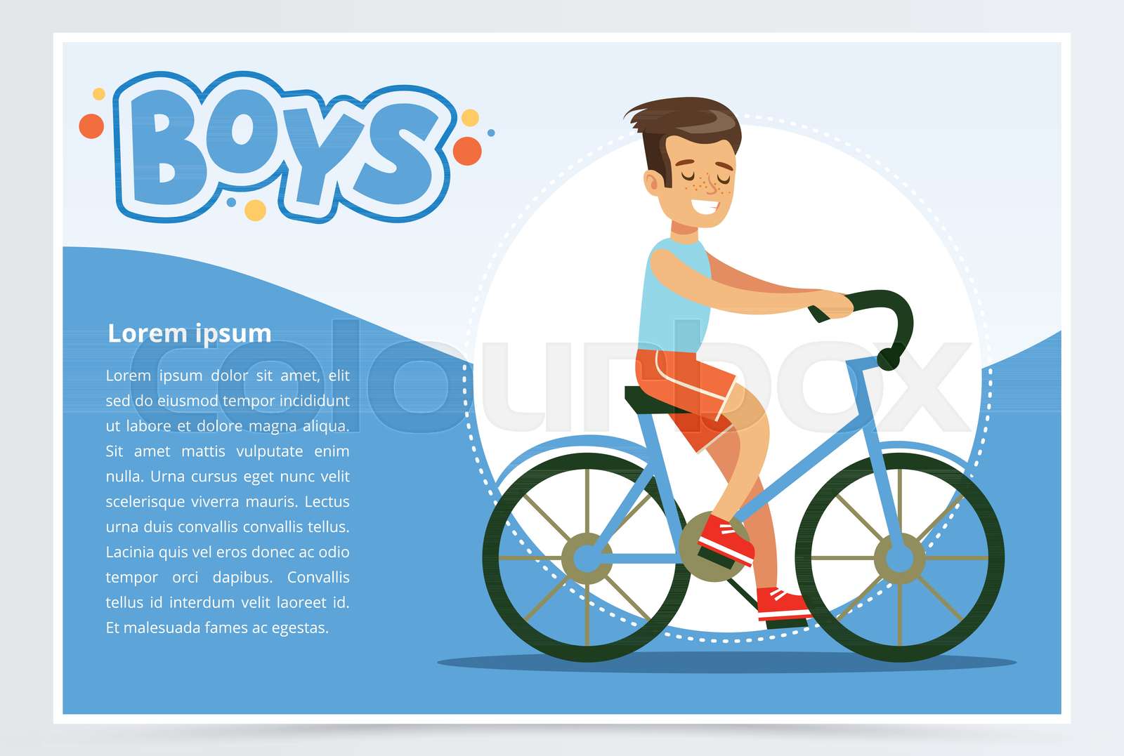 Boy cycling on bicycle, boys banner for advertising brochure ...