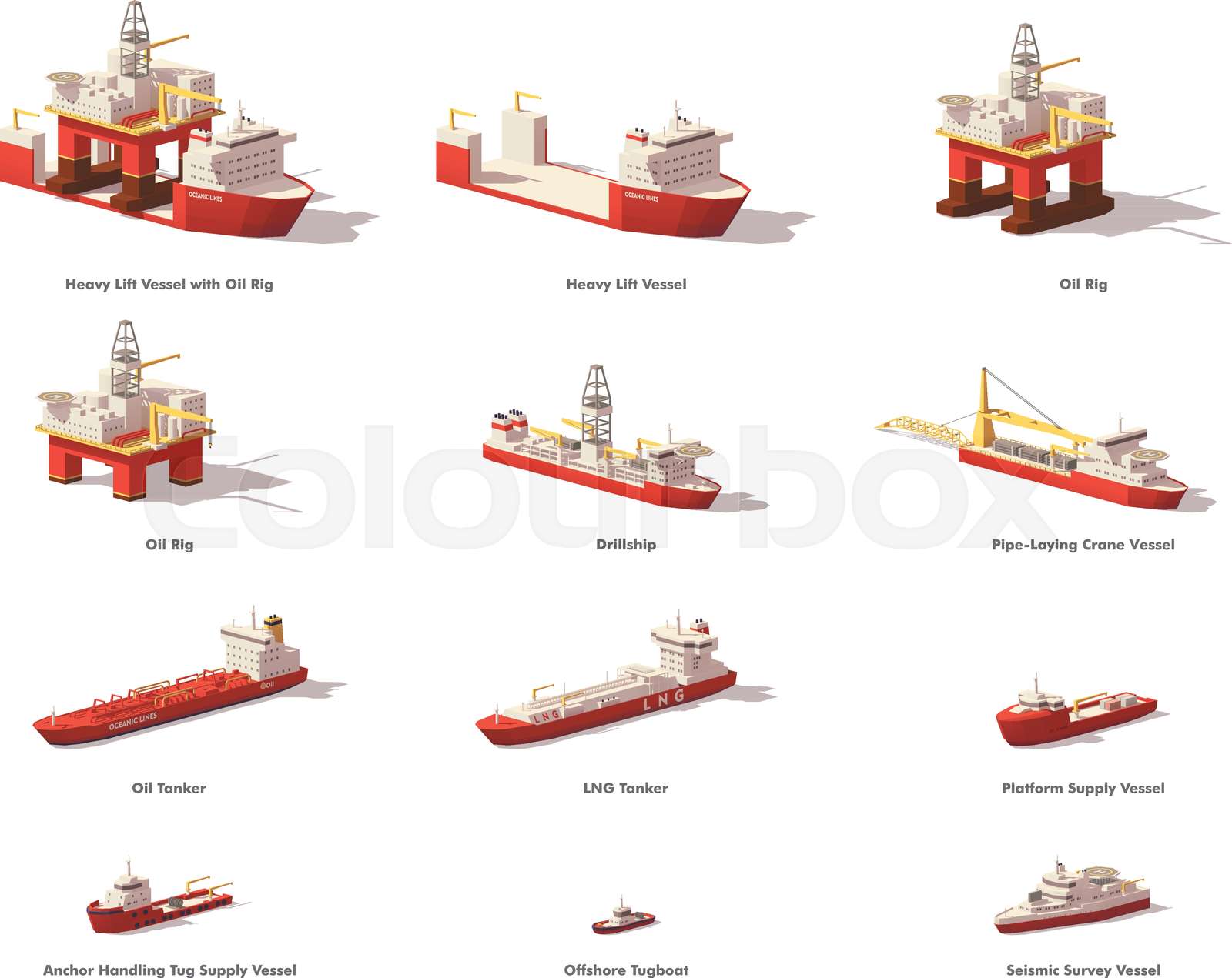 Vector low poly offshore oil exploration vessels | Stock vector | Colourbox