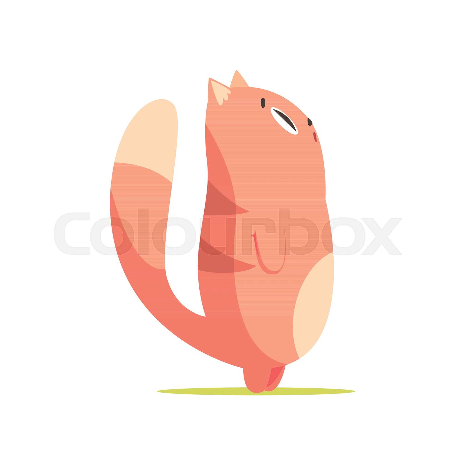 Funny red cat standing up and looking up, cute cartoon animal character ...
