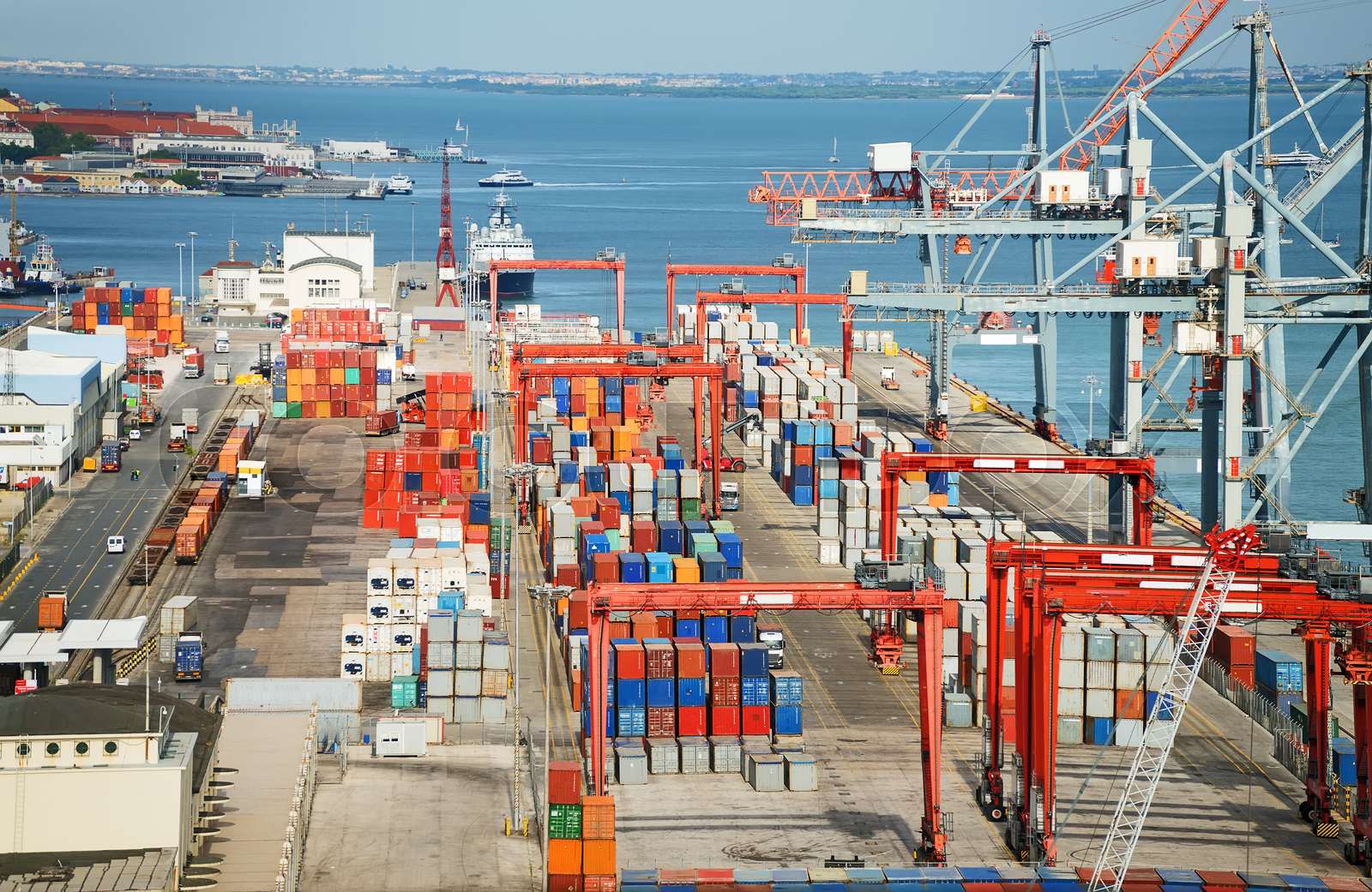 Industrial sea port with containers and cranes. | Stock image | Colourbox