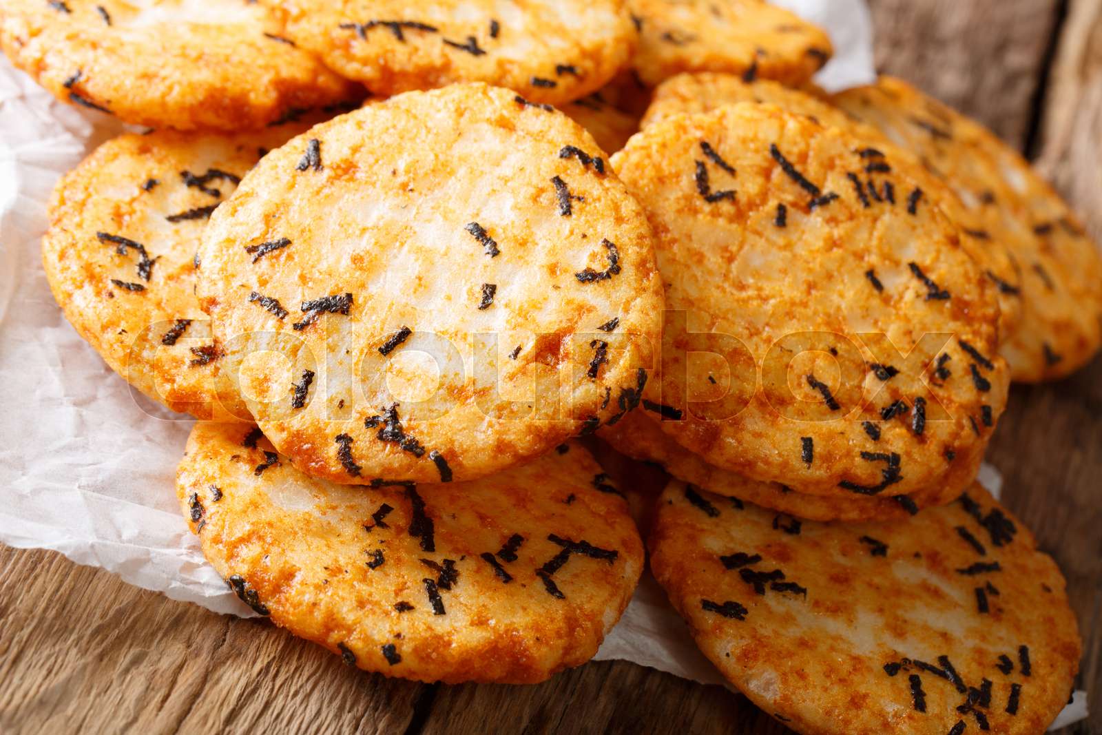 Japanese homemade rice cakes with seaweed close-up. horizontal | Stock ...