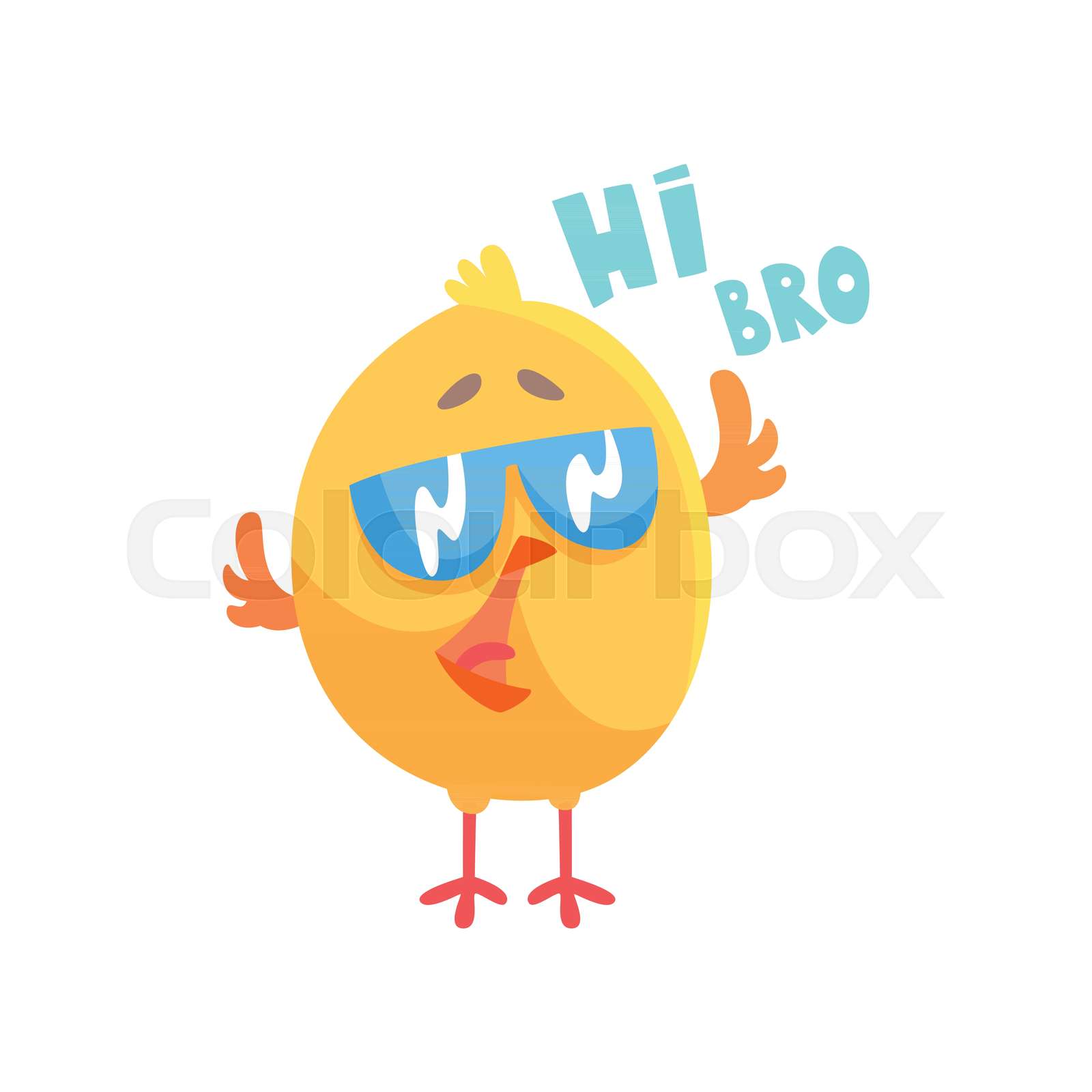 Funny cartoon comic chicken with phrase Hi bro vector Illustration ...