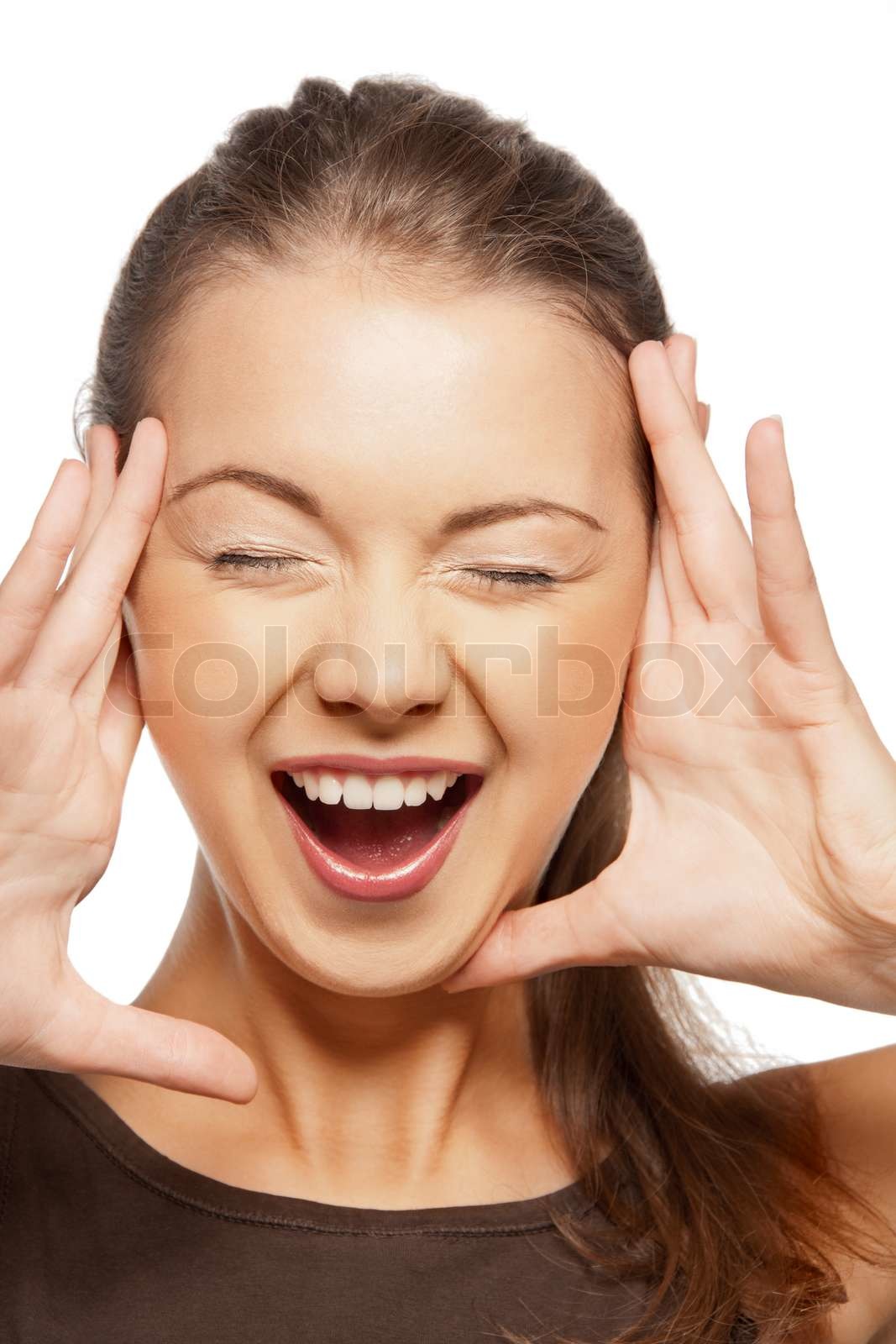 bright closeup portrait picture of happy screaming teenage girl | Stock ...