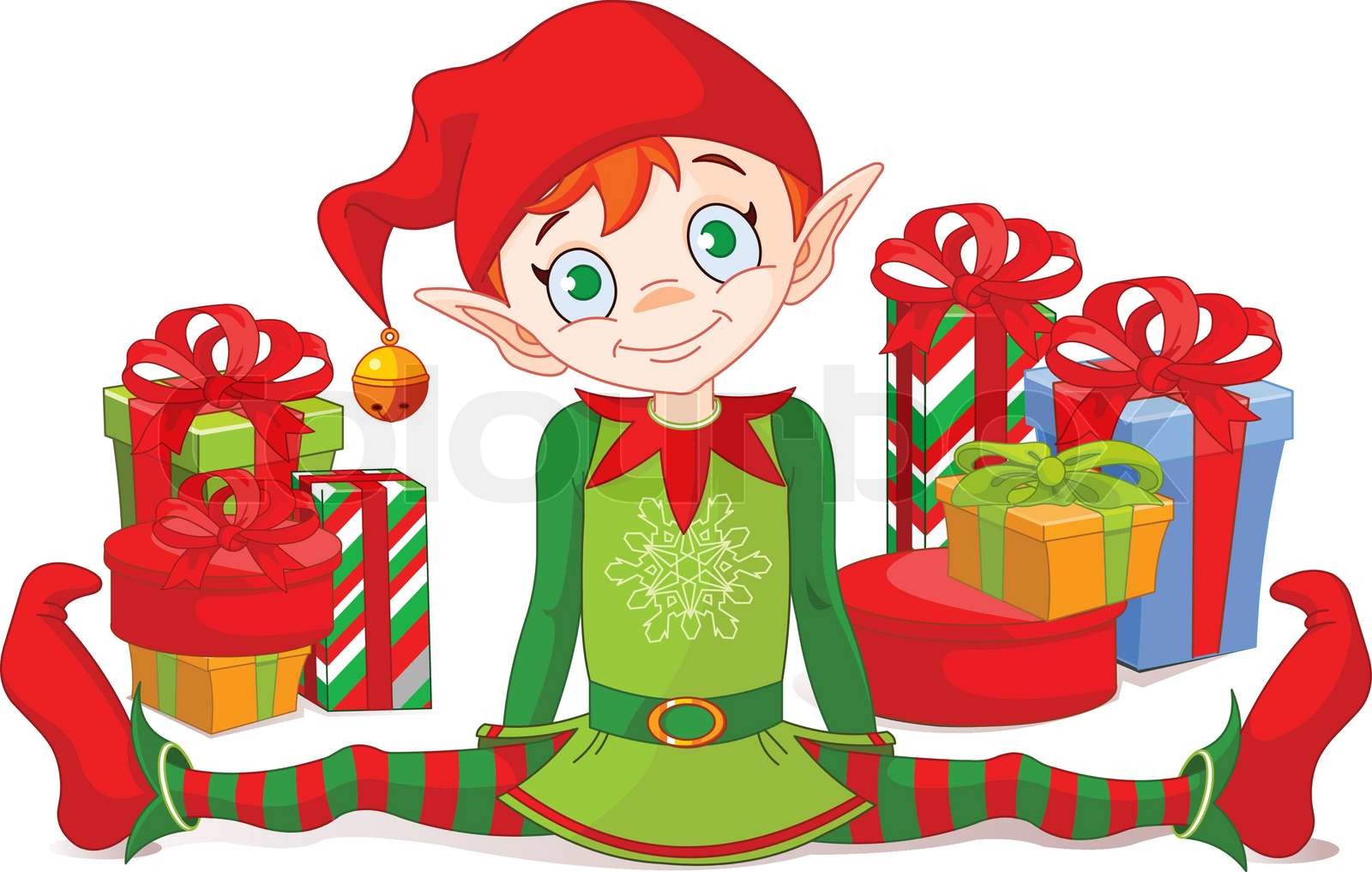 Christmas Elf sitzt mit | Stock-Vektor | Colourbox