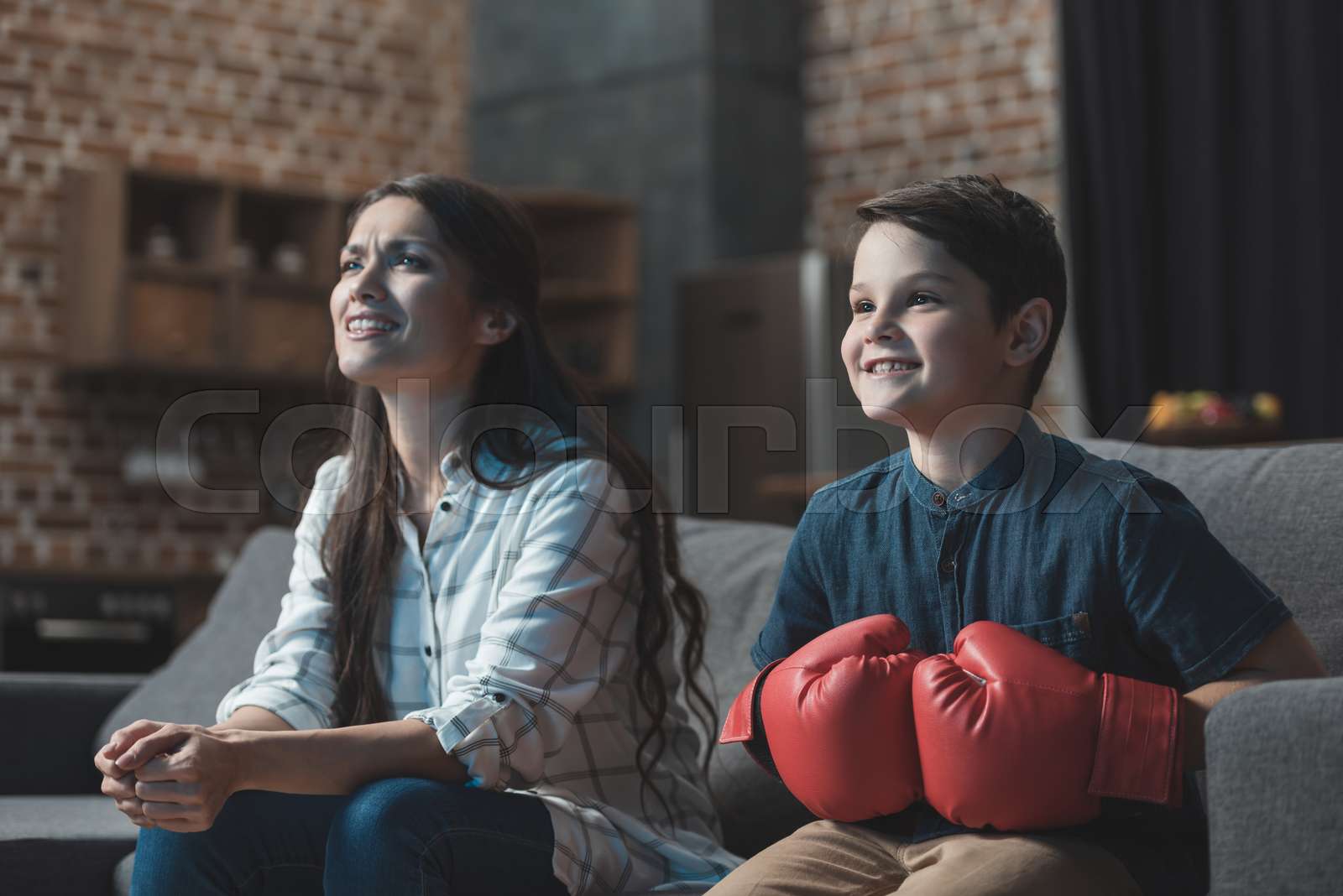 Family watching boxing match | Stock image | Colourbox