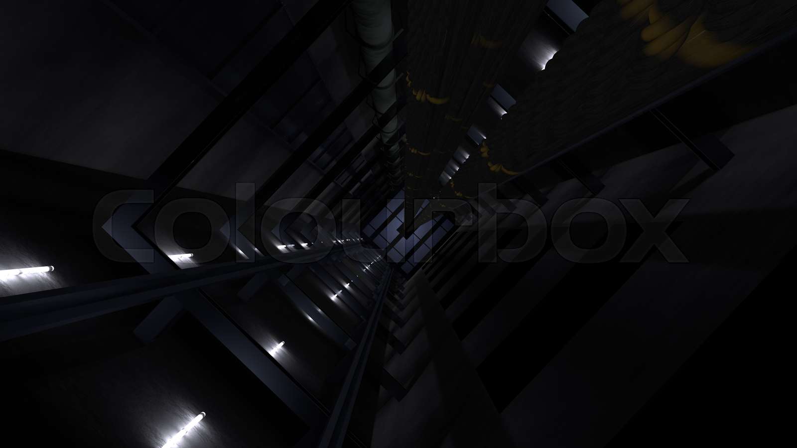View in a deep Elevator Shaft (3d rendering) | Stock image | Colourbox