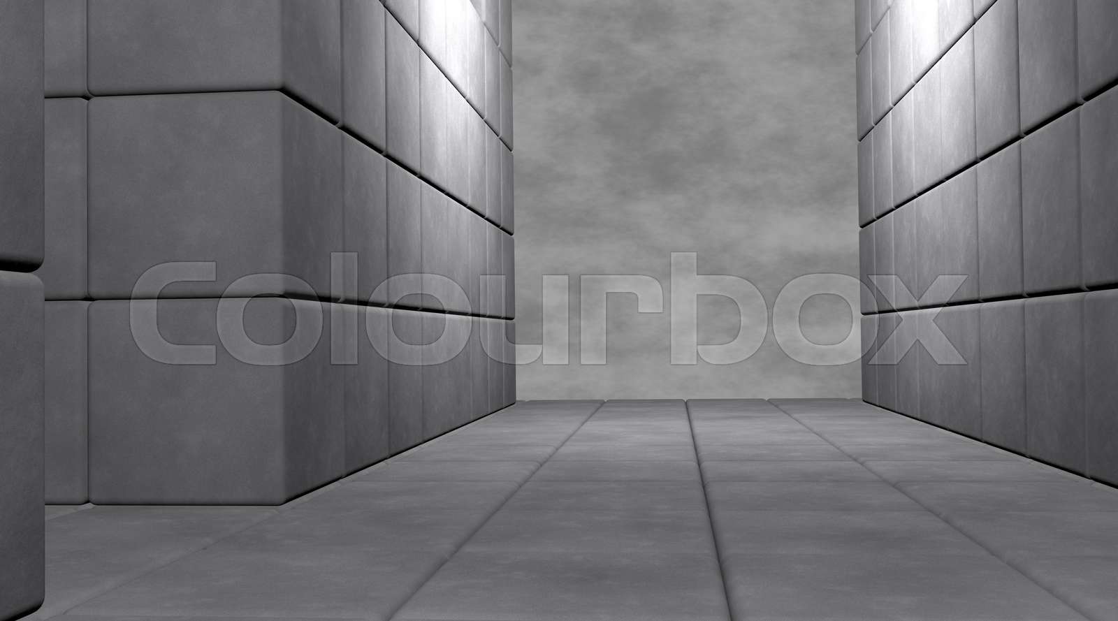 Street of concrete cubes with buildings of concrete cubes (3d rendering ...