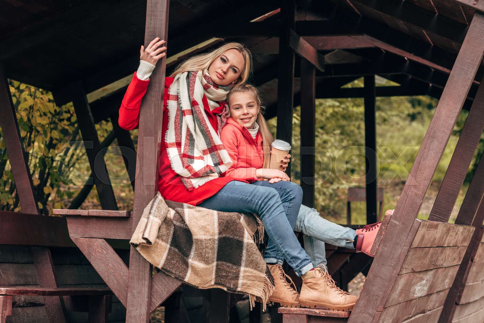 Mother And Daughter With Paper Cup Stock Image Colourbox