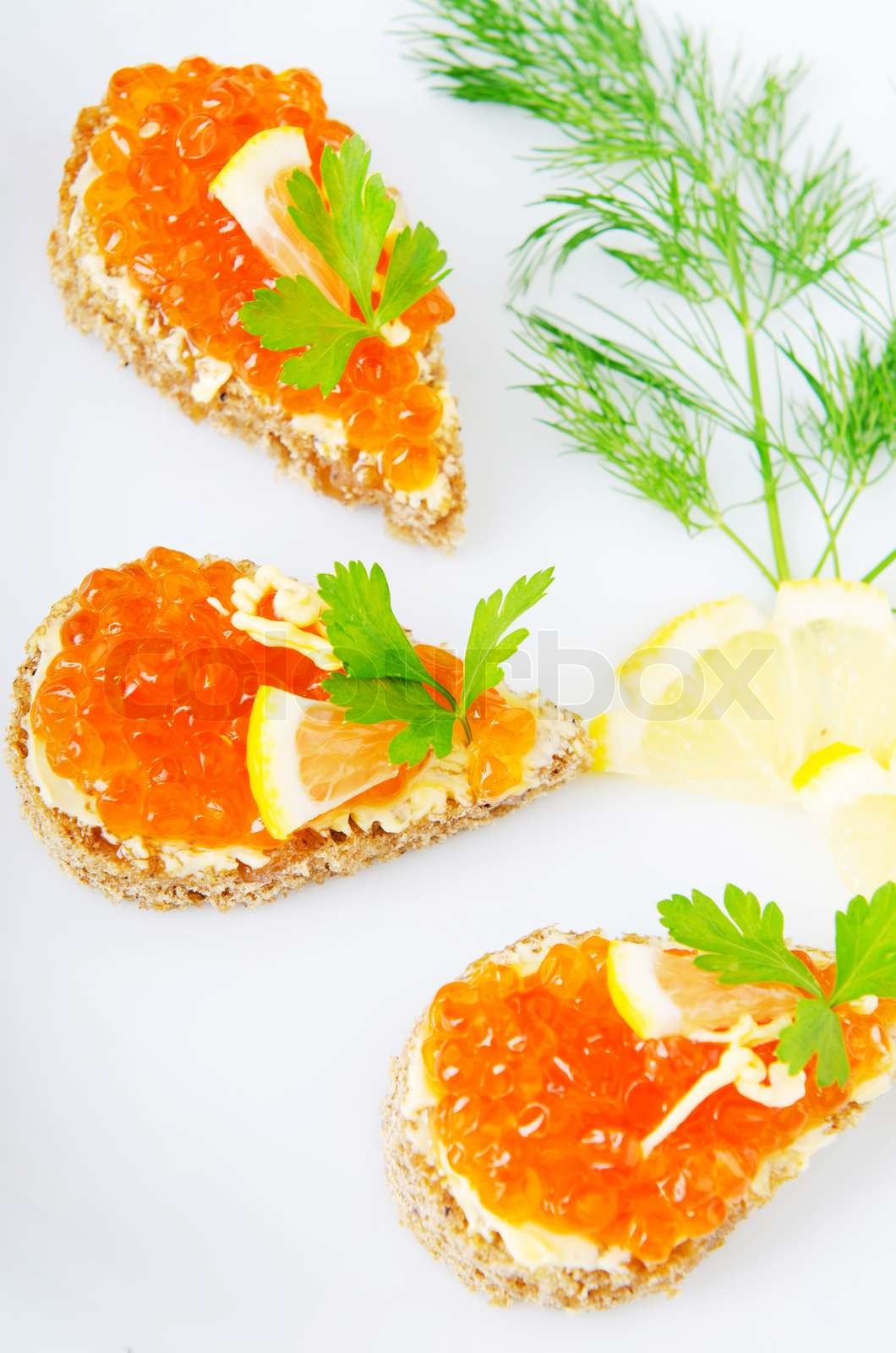 Red caviar served in the plate | Stock image | Colourbox
