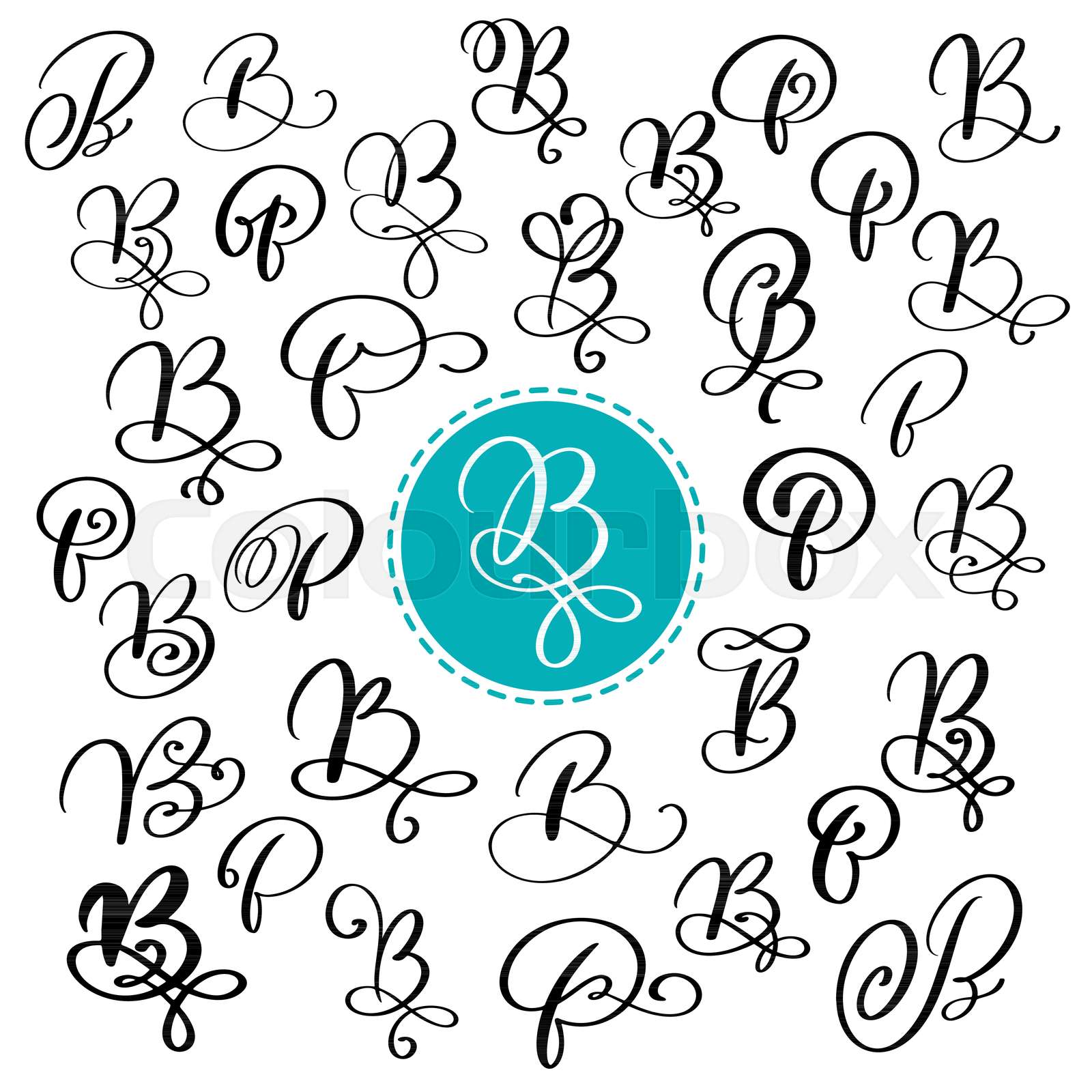 Set of Hand drawn vector calligraphy letter B. Script font. Isolated ...