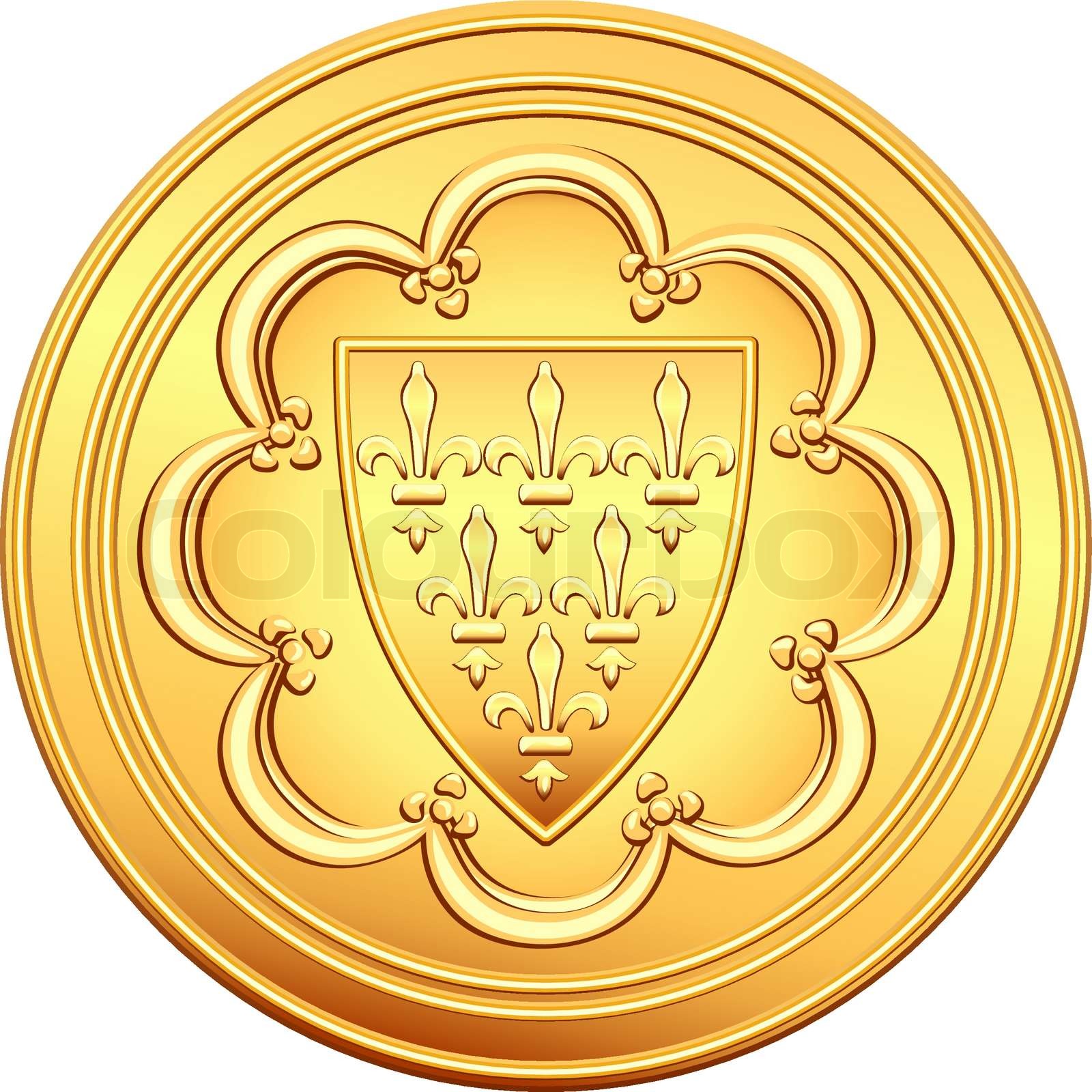 vector gold obverse old French coin with the image of the shield ...