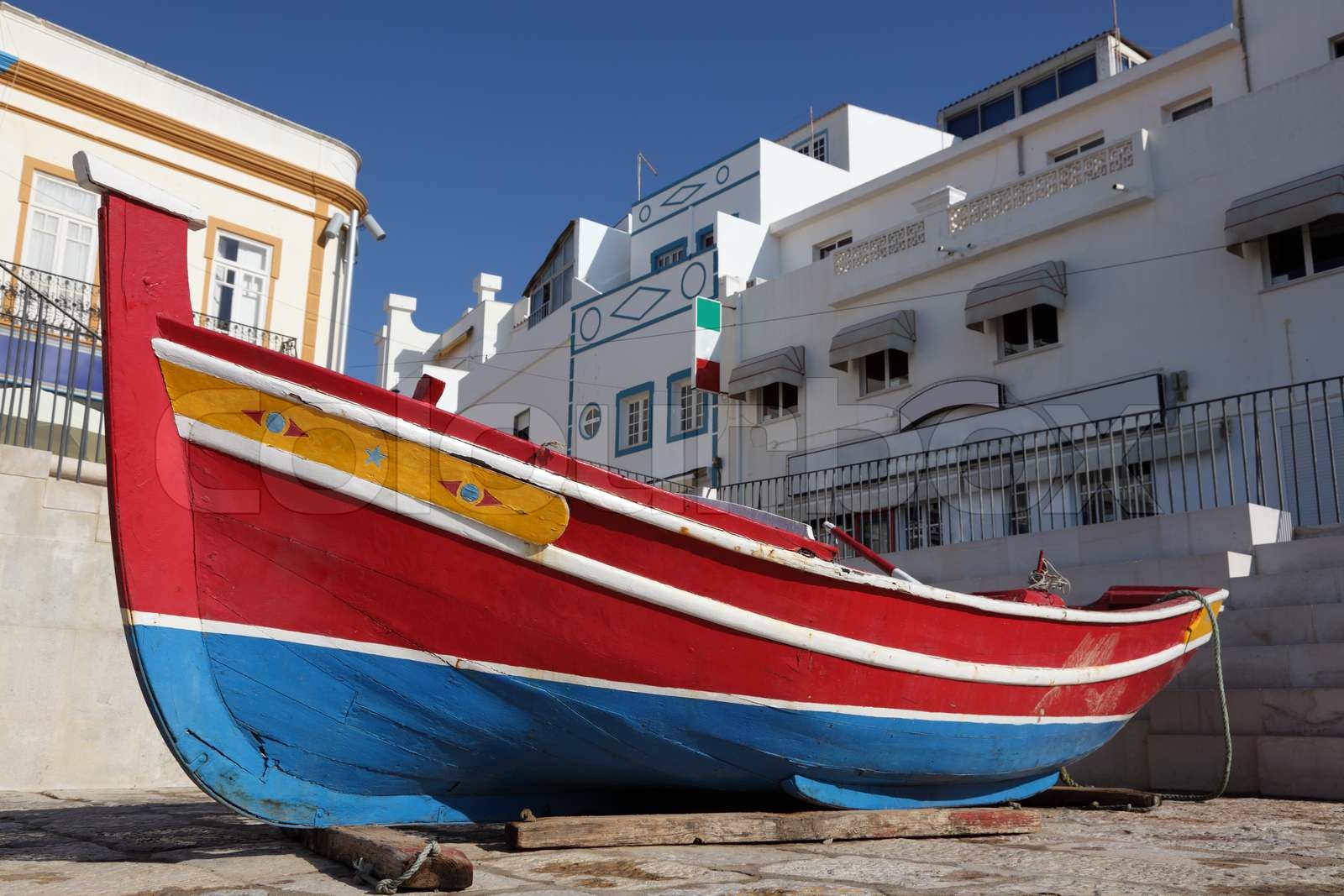 Traditional Portuguese fishing boat in Algarve, Portugal | Stock image ...