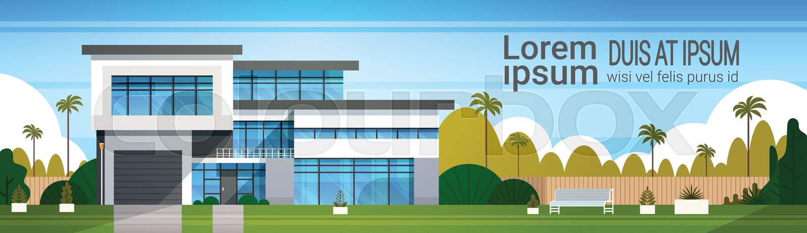 Modern Cottage House Exterior, Villa Building Horizontal Banner with ...