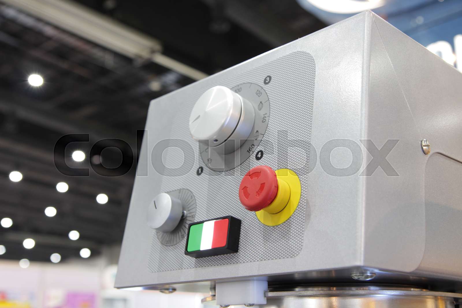 Control panel of a machine ; emergency stop | Stock image | Colourbox