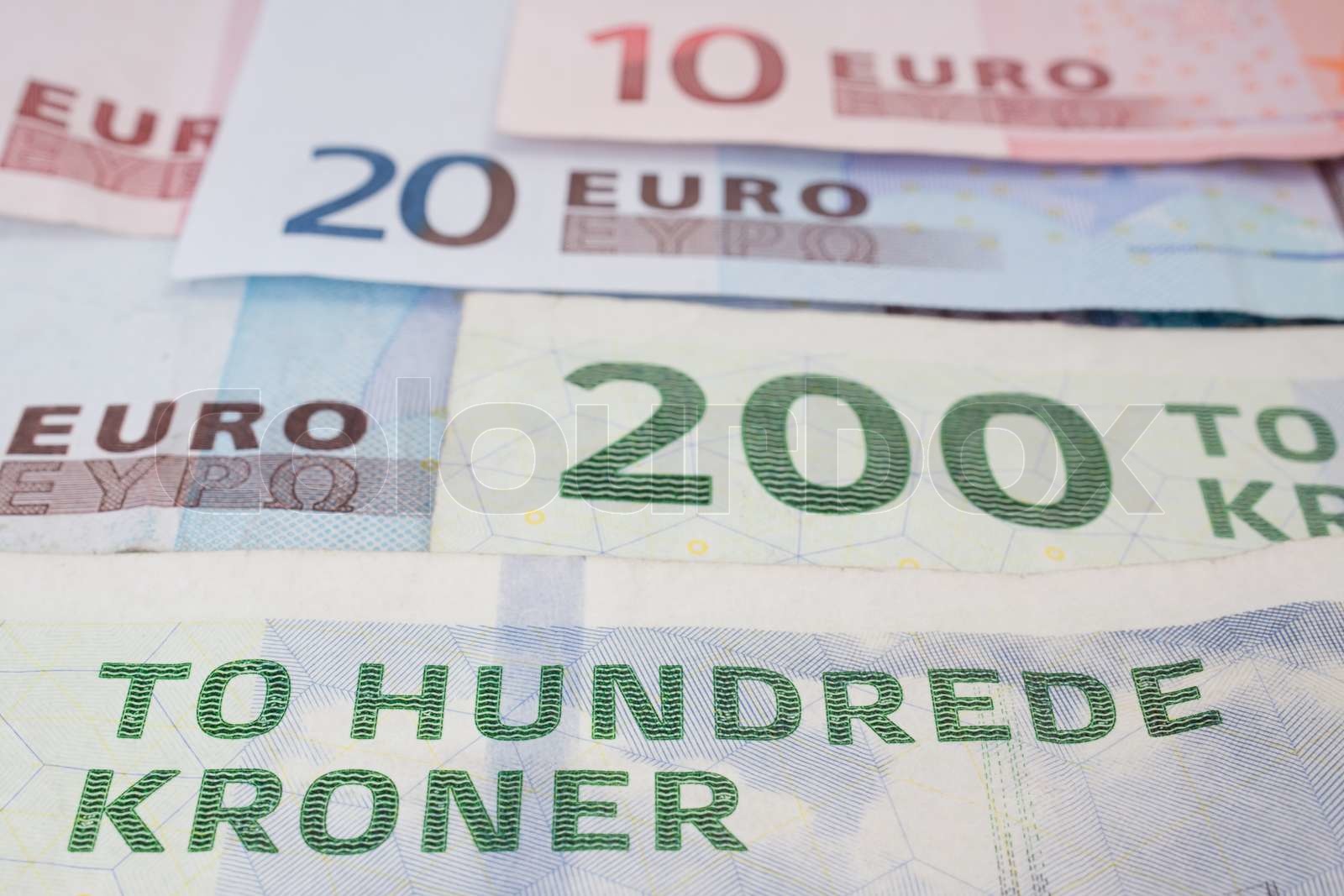 Close Up Of Danish Krone And Euro Banknotes Stock Image Colourbox
