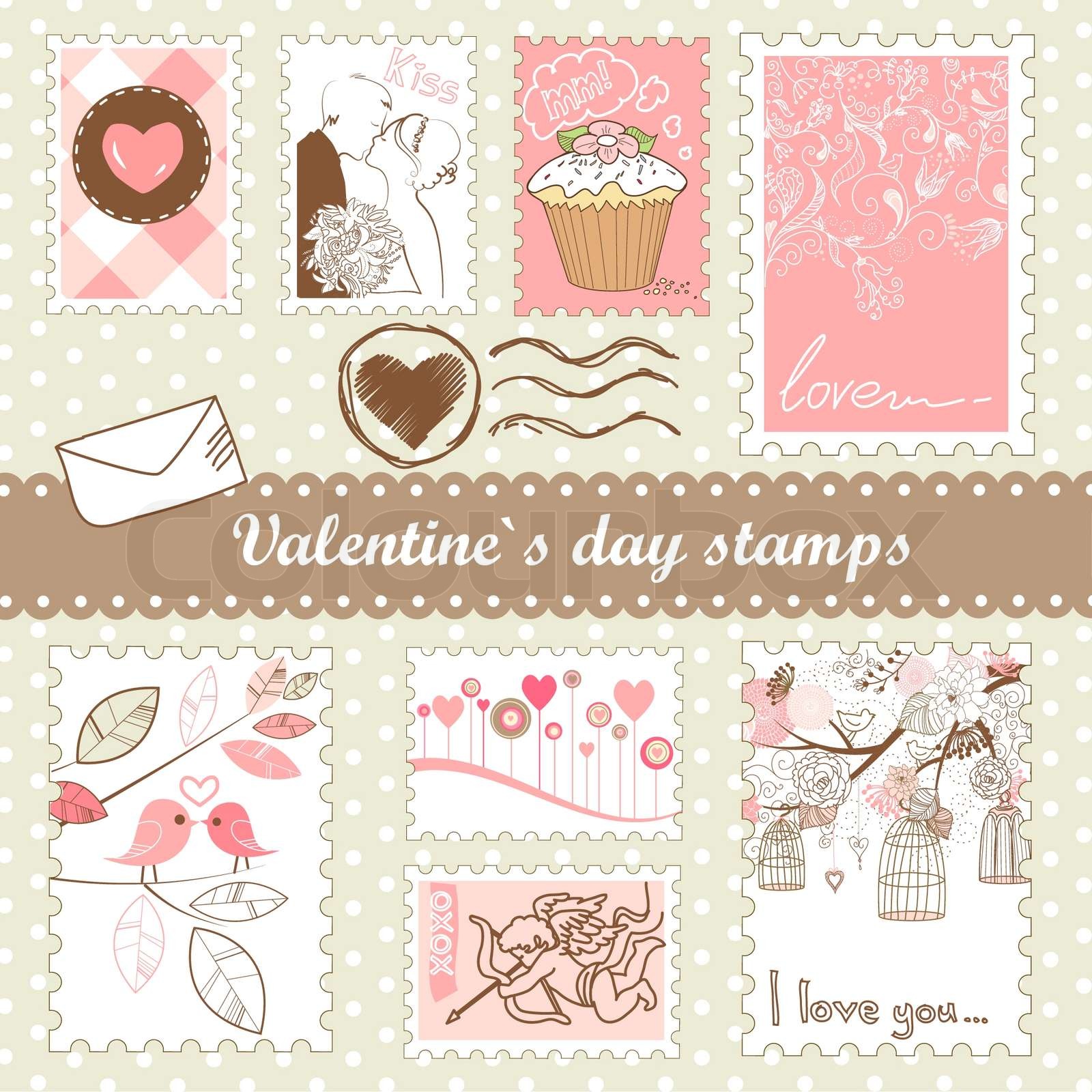 set of valentine`s day stamps | Stock vector | Colourbox