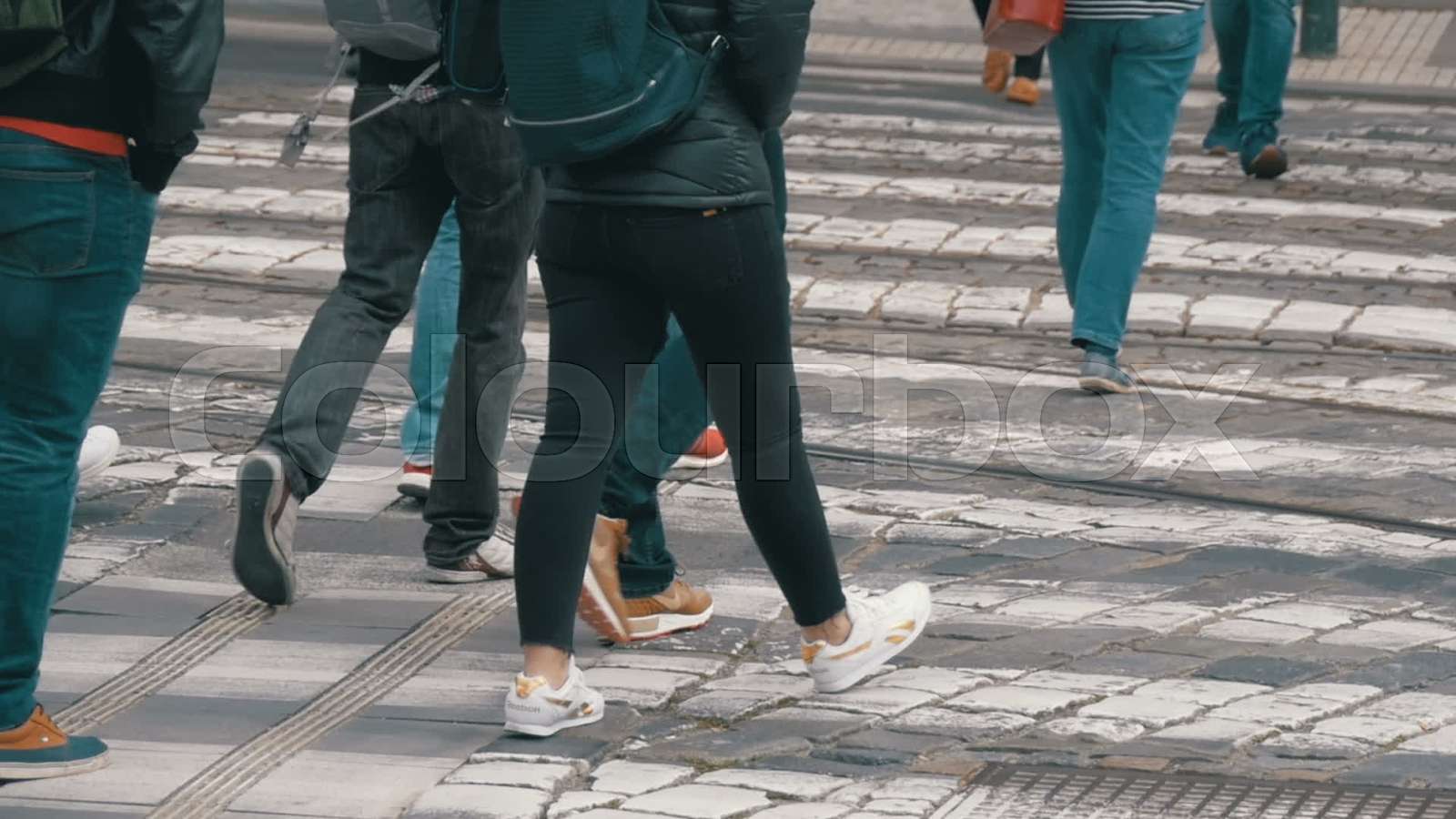 Feet of Crowd People Walking on the Pedestrian Crossing in Slow Motion ...
