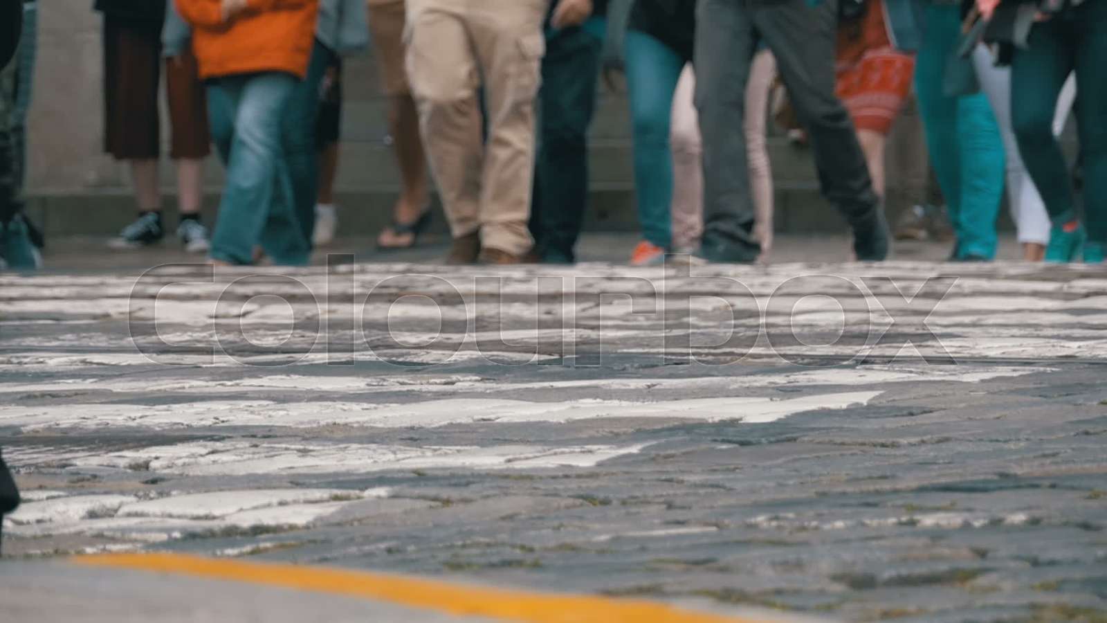 Feet of Crowd People Walking on the Pedestrian Crossing in Slow Motion ...