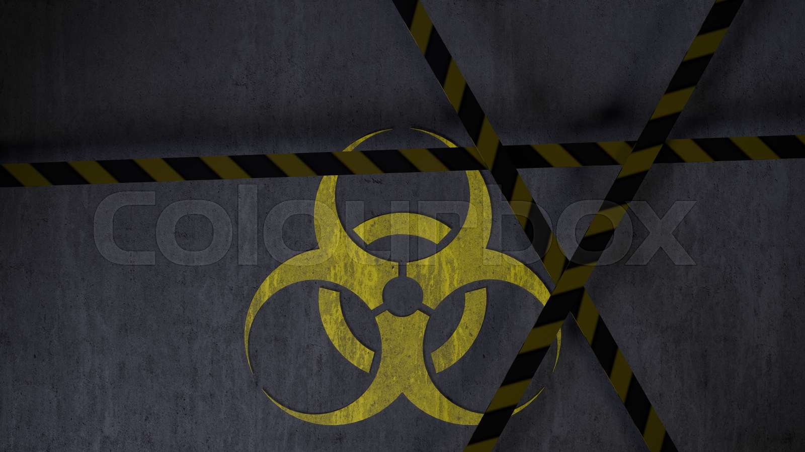Dirty biohazard warning sign on concrete with black-yellow warning ...