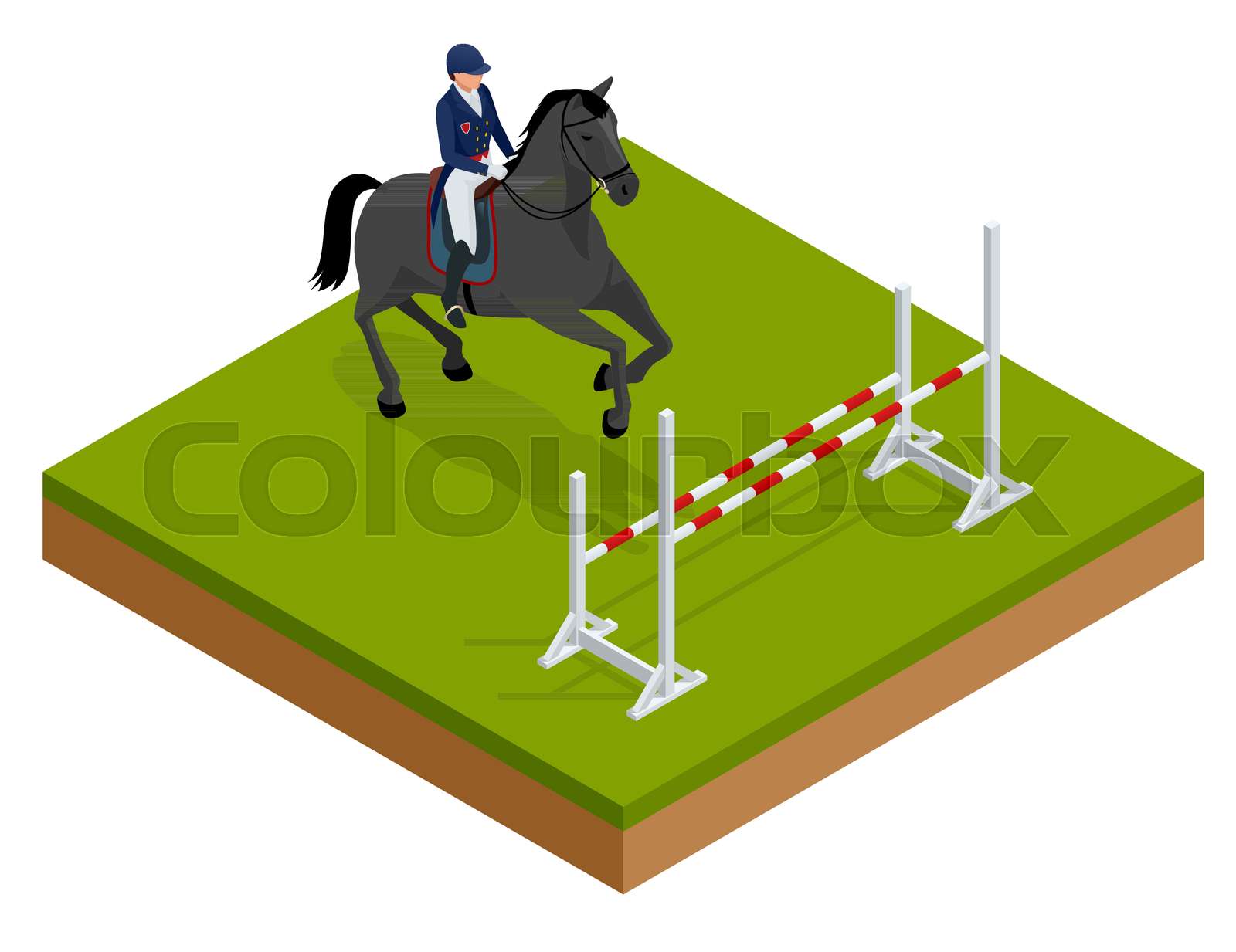 Jumping horse and rider practicing at racetrack. Isometric vector ...