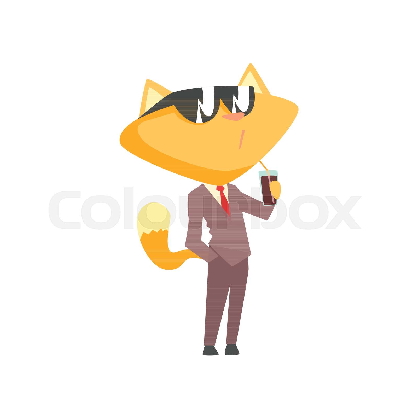 Funny businessman fox in a suit and sunglasses standing and drinking ...