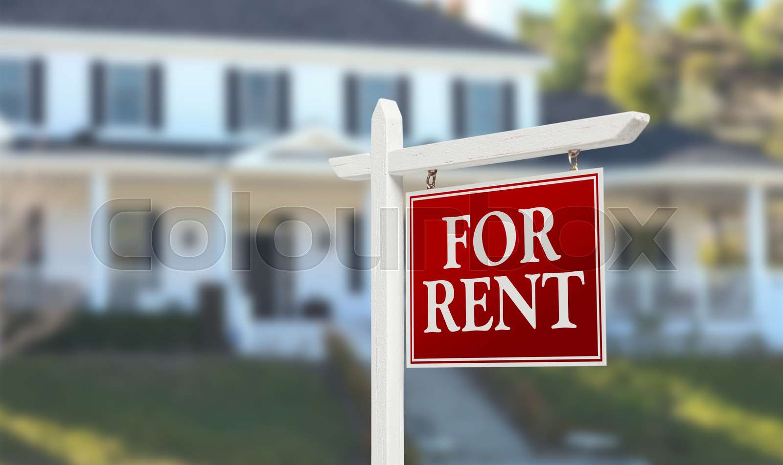 For Rent Real Estate Sign In Front of Beautiful House | Stock image ...