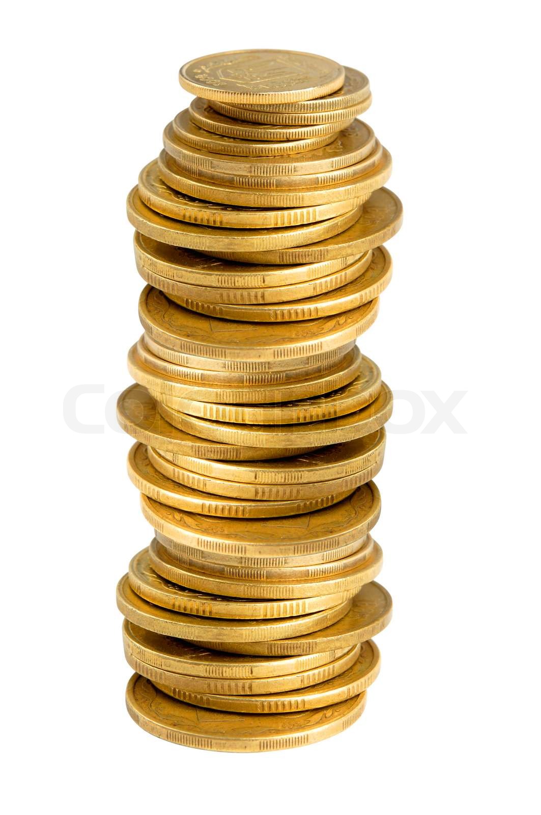 gold coins stack isolated on white | Stock image | Colourbox