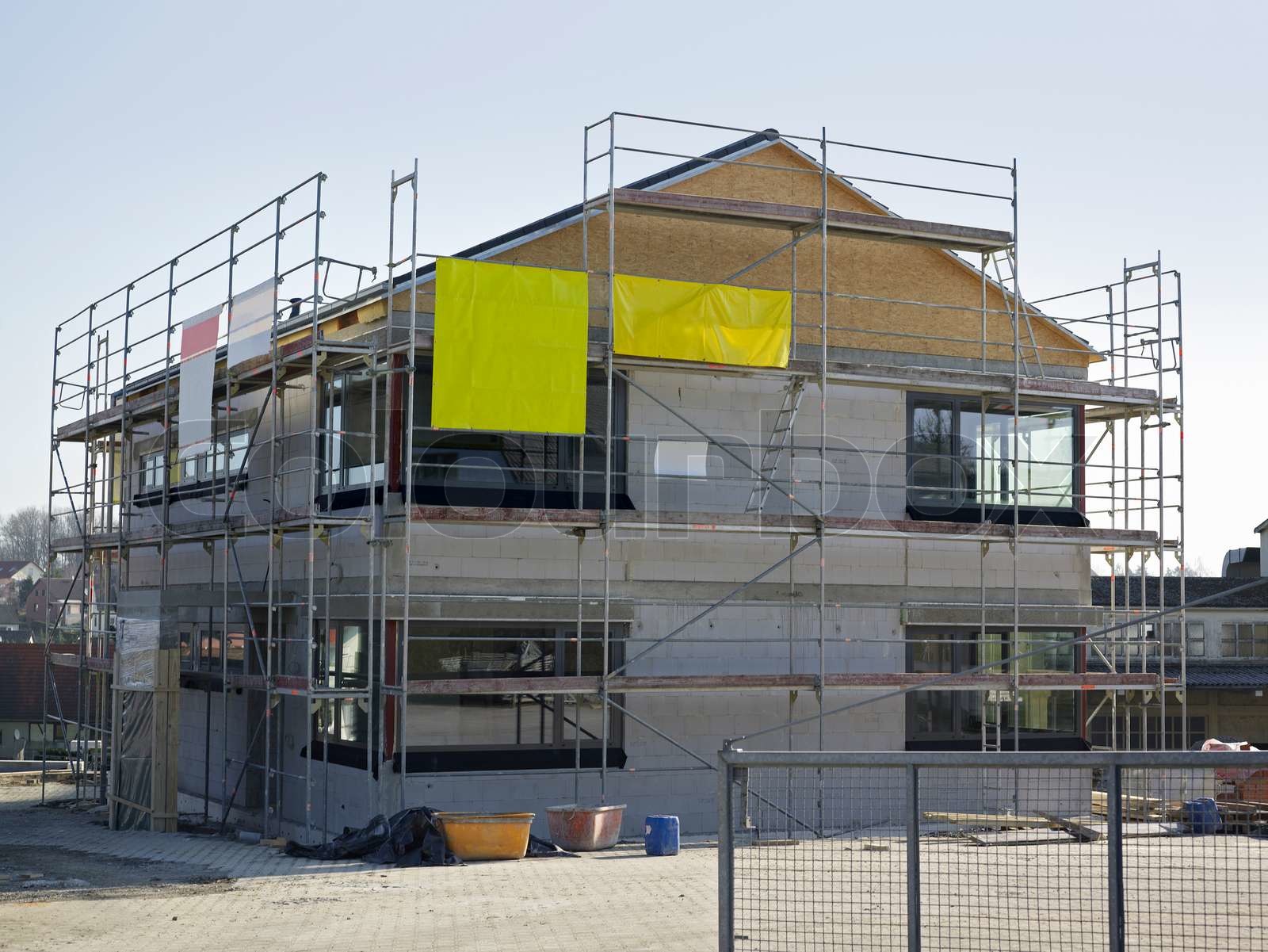 house construction site in Southern Germany in sunny ambiance | Stock ...